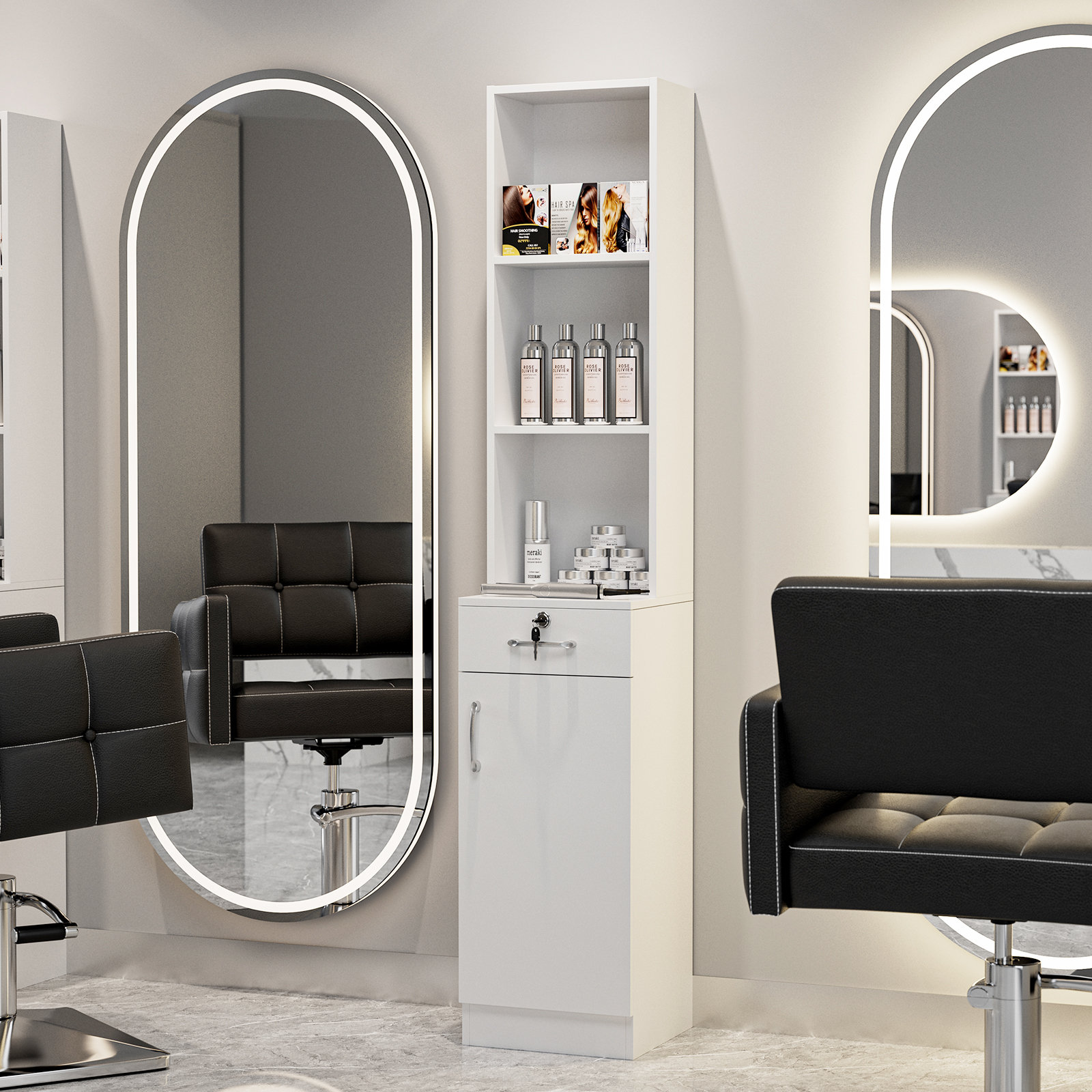 Ebern Designs Freestanding Beauty Carnkirn Salon Storage Station, with ...