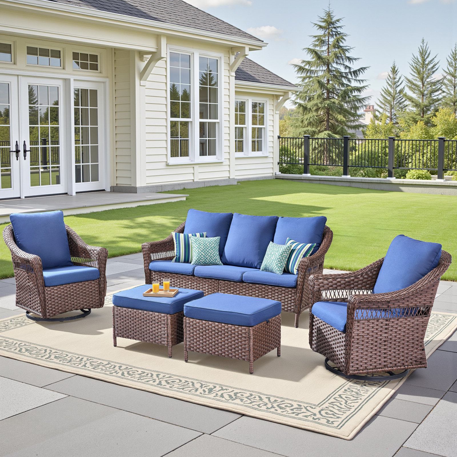 Red Barrel Studio® Outdoor Swivel Glider Rocker Chairs Set- 5 Piece ...