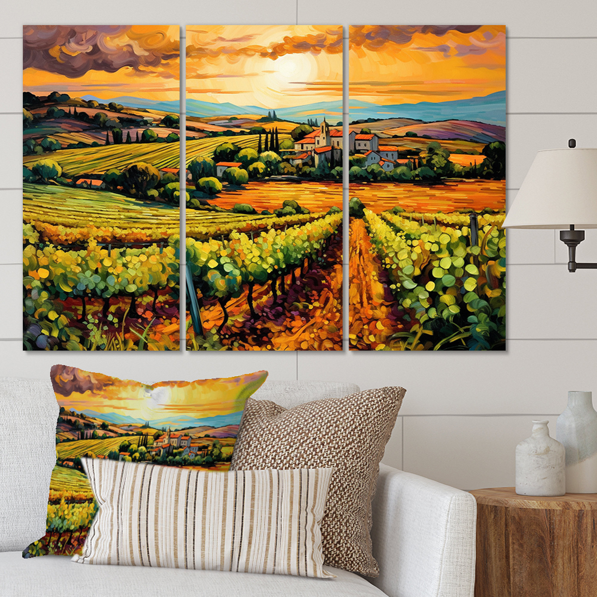 Design Art Vangogh Sunlit Vineyards I - Vangogh Metal Wall Decor Set ...