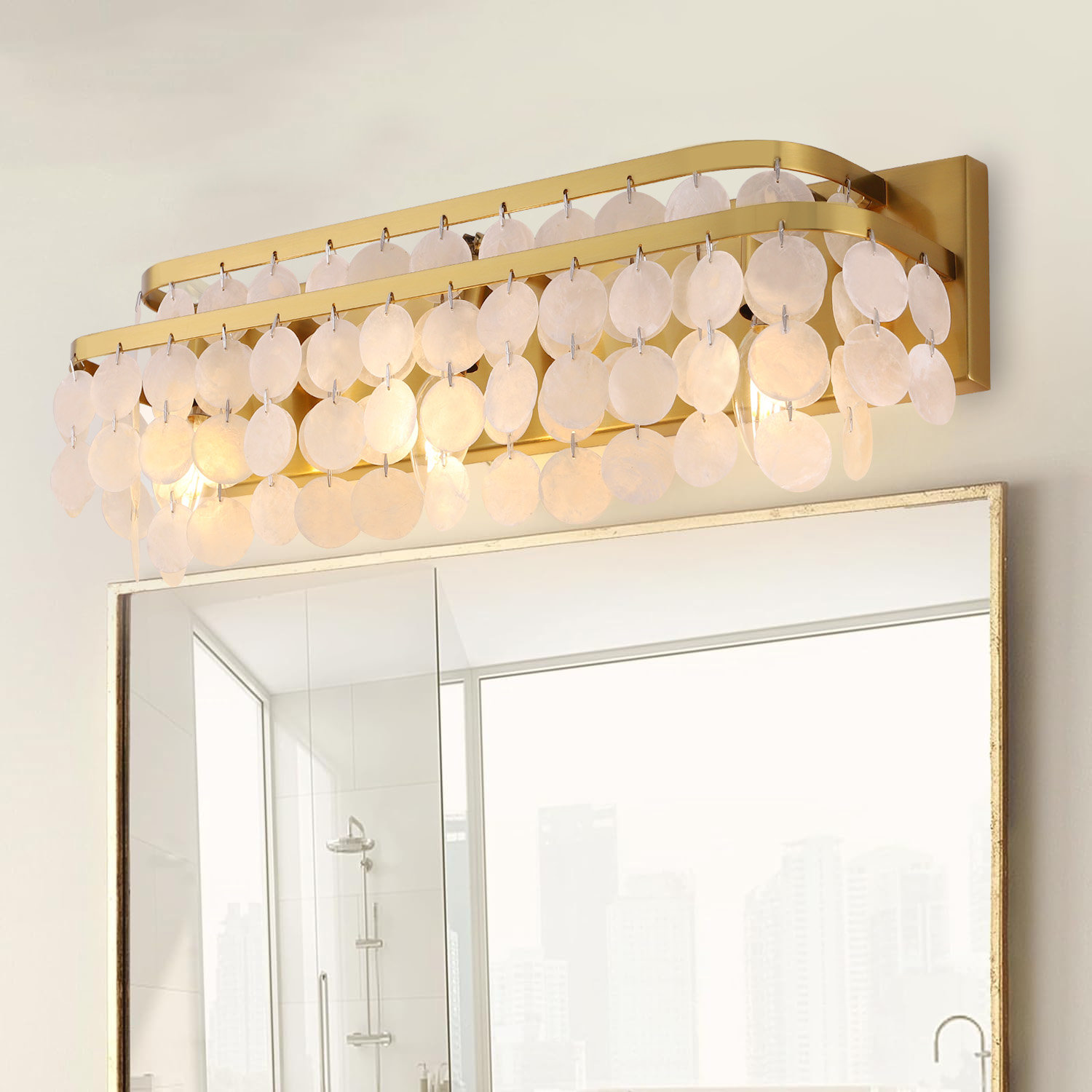 Everly Quinn 3 Lights Vanity Light With Natural Capiz Shell Shade ...