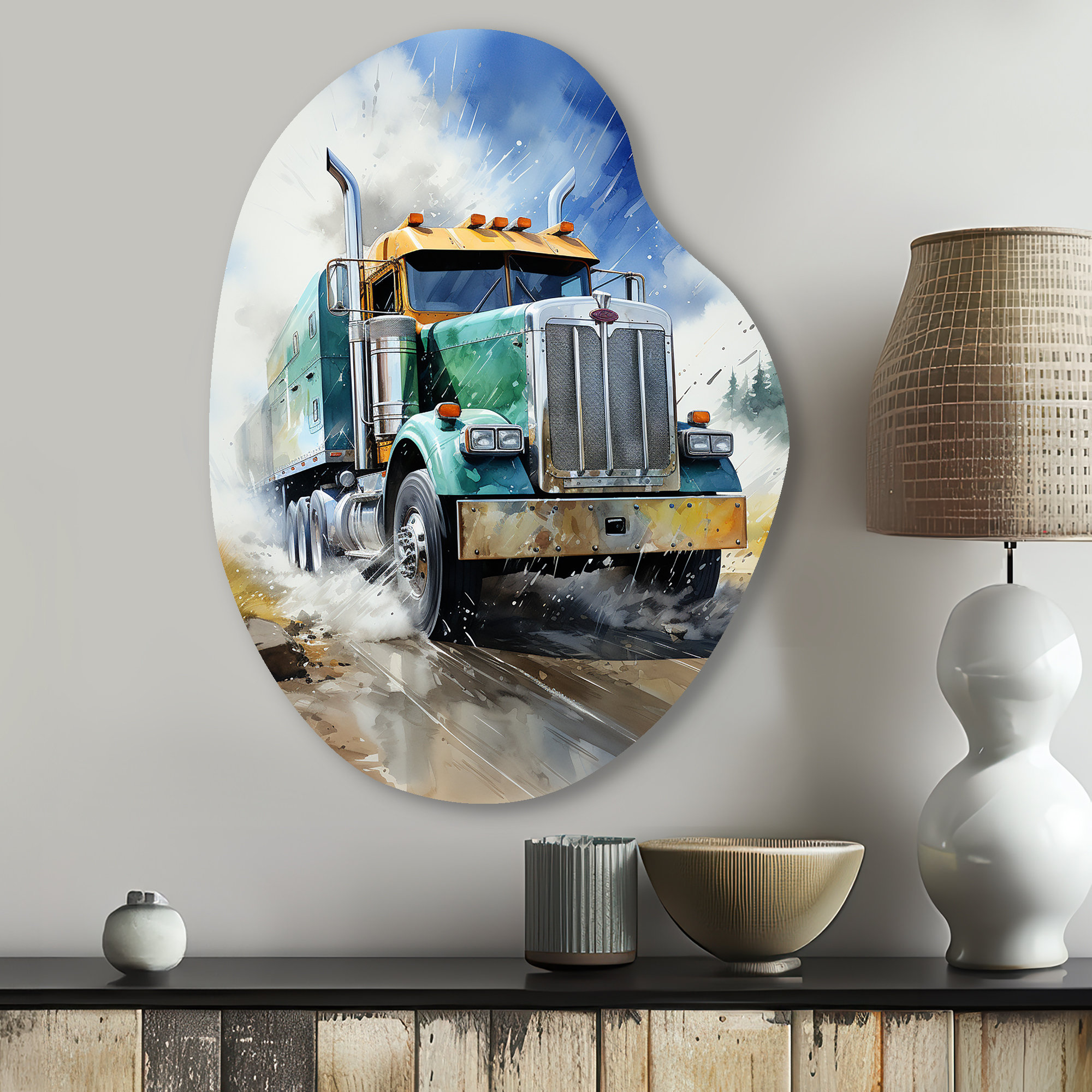 Design Art Heavy Duty Semi Truck I - Asymmetrical Truck Metal Wall ...