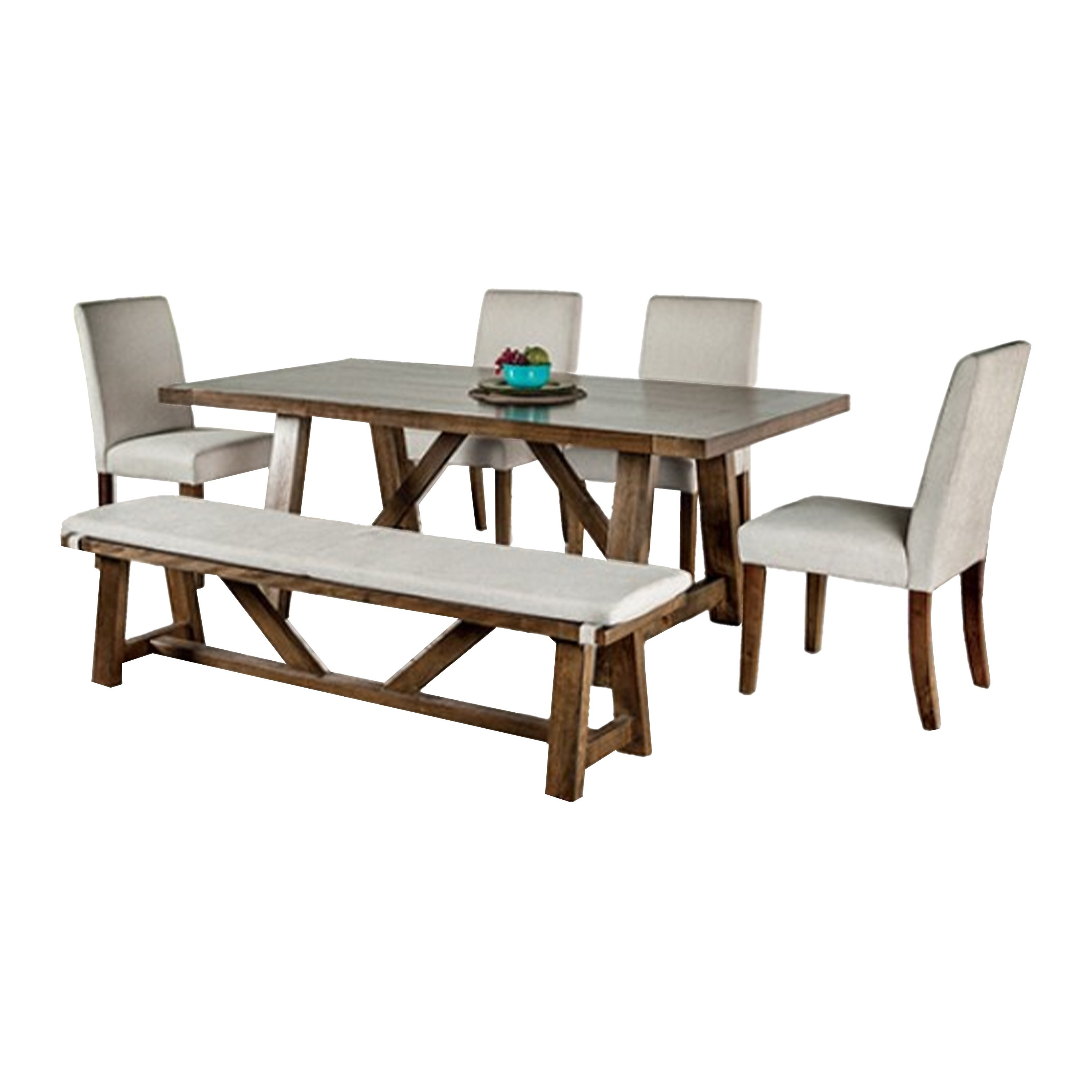Benjara Jule 6Pc Dining Set, Brown Rectangular Table, Chairs, Bench W ...