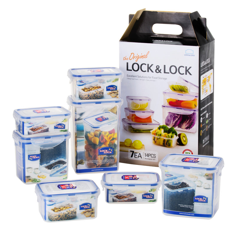 LocknLock Easy Essentials Rectangular Food Storage Container Set, 7 ...