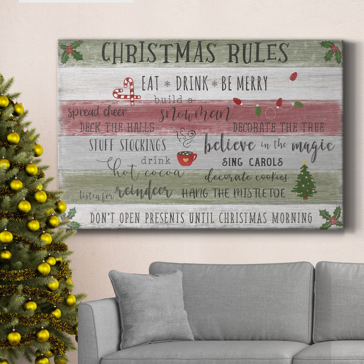 The Holiday Aisle® Christmas Rules Premium Gallery Wrapped Canvas ...