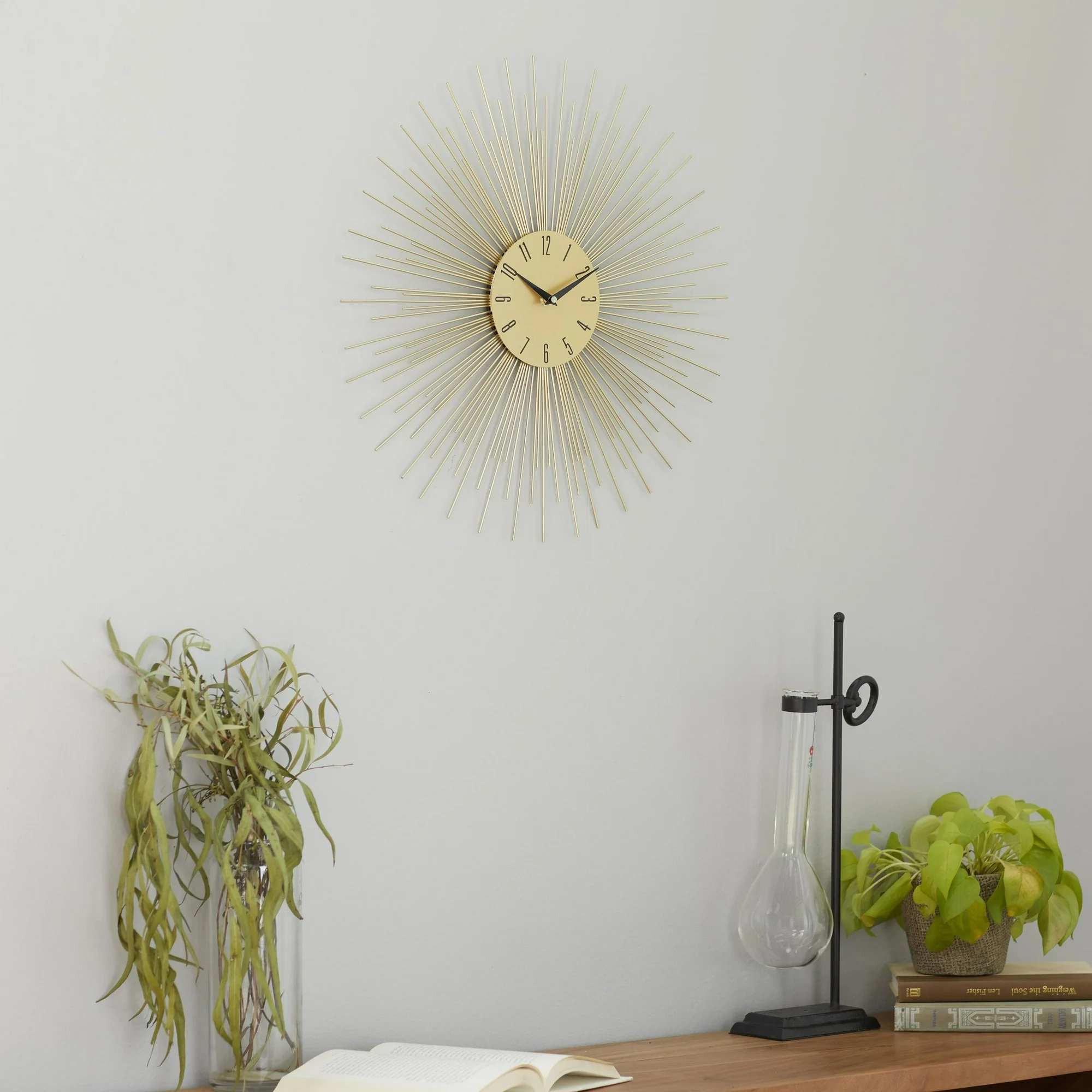 George Oliver 19" Gold Metal Starburst Wall Clock With Black Accents ...