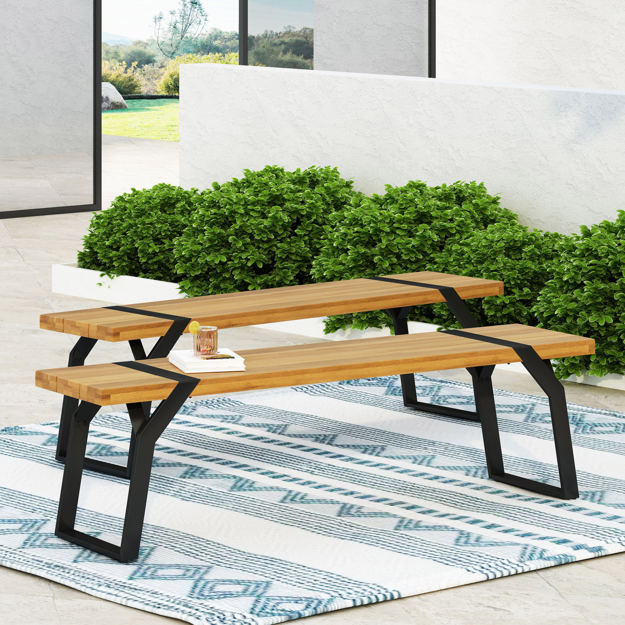 One Allium Way® Outdoor Bench( Set Of 2 ) | Wayfair