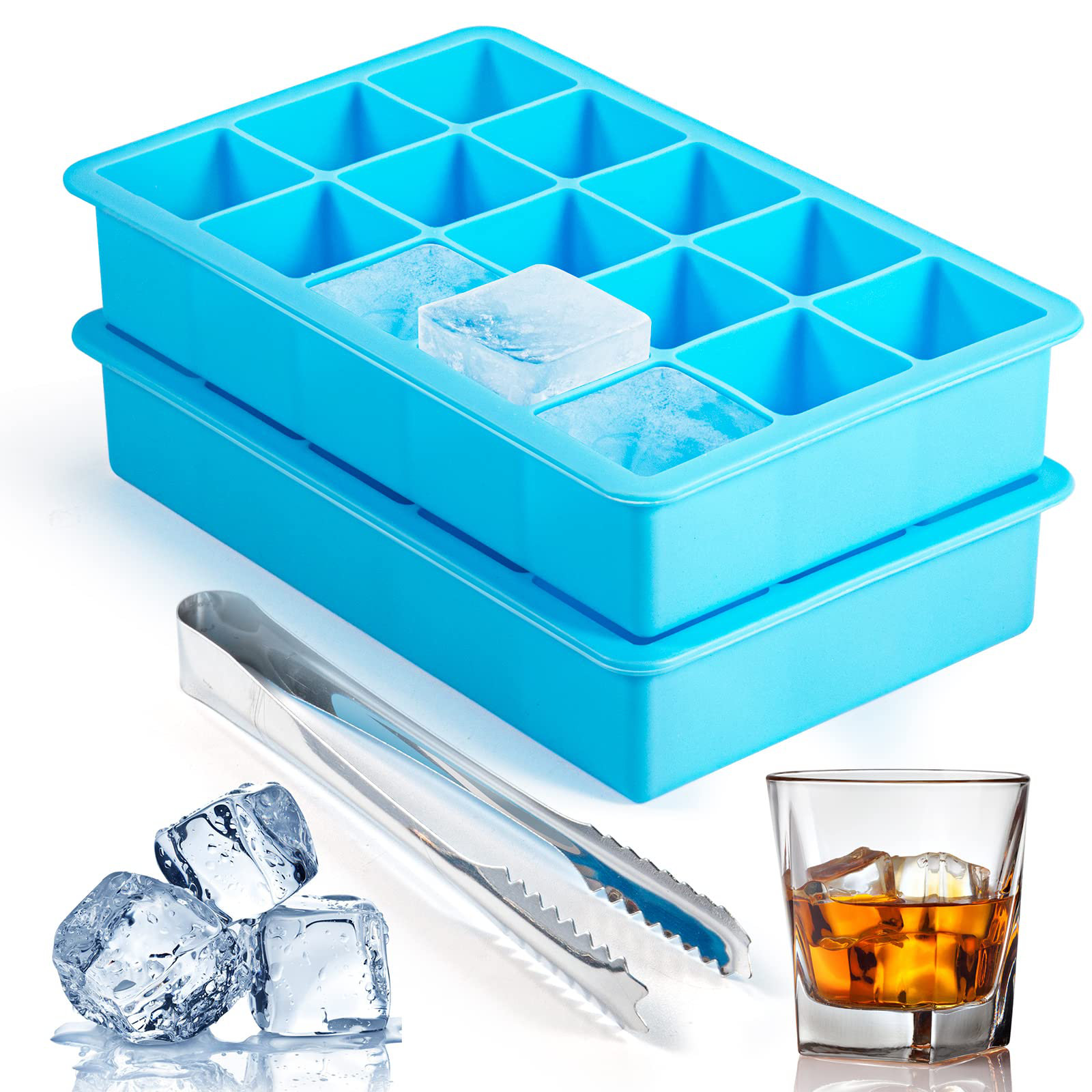 Prep & Savour Deavan 2 Pack Ice Cube Trays, Silicone Ice Cube Trays Molds,Easy Release Flexible ...