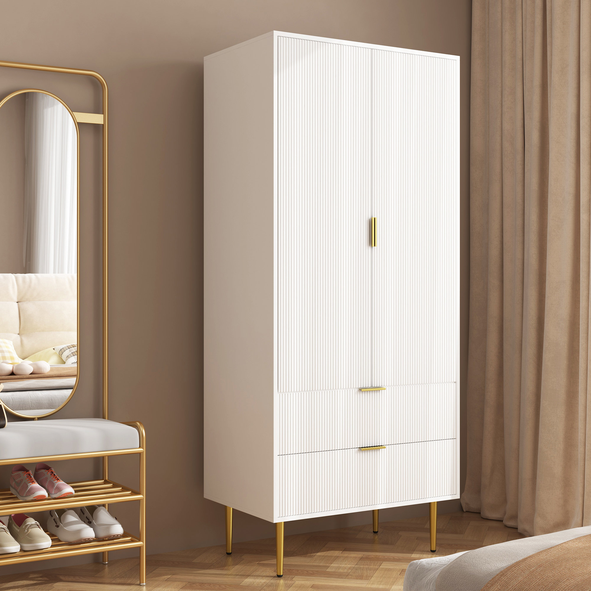 BOMETAO Wood Armoire Wardrobe Closet with 2 Drawers, 70" H x 20" D ...