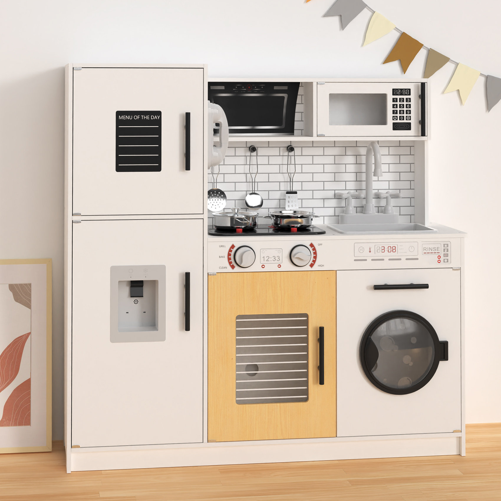 Suteck Wooden Kitchen Playset For Kids, Pretend Toy Kitchen Set For ...