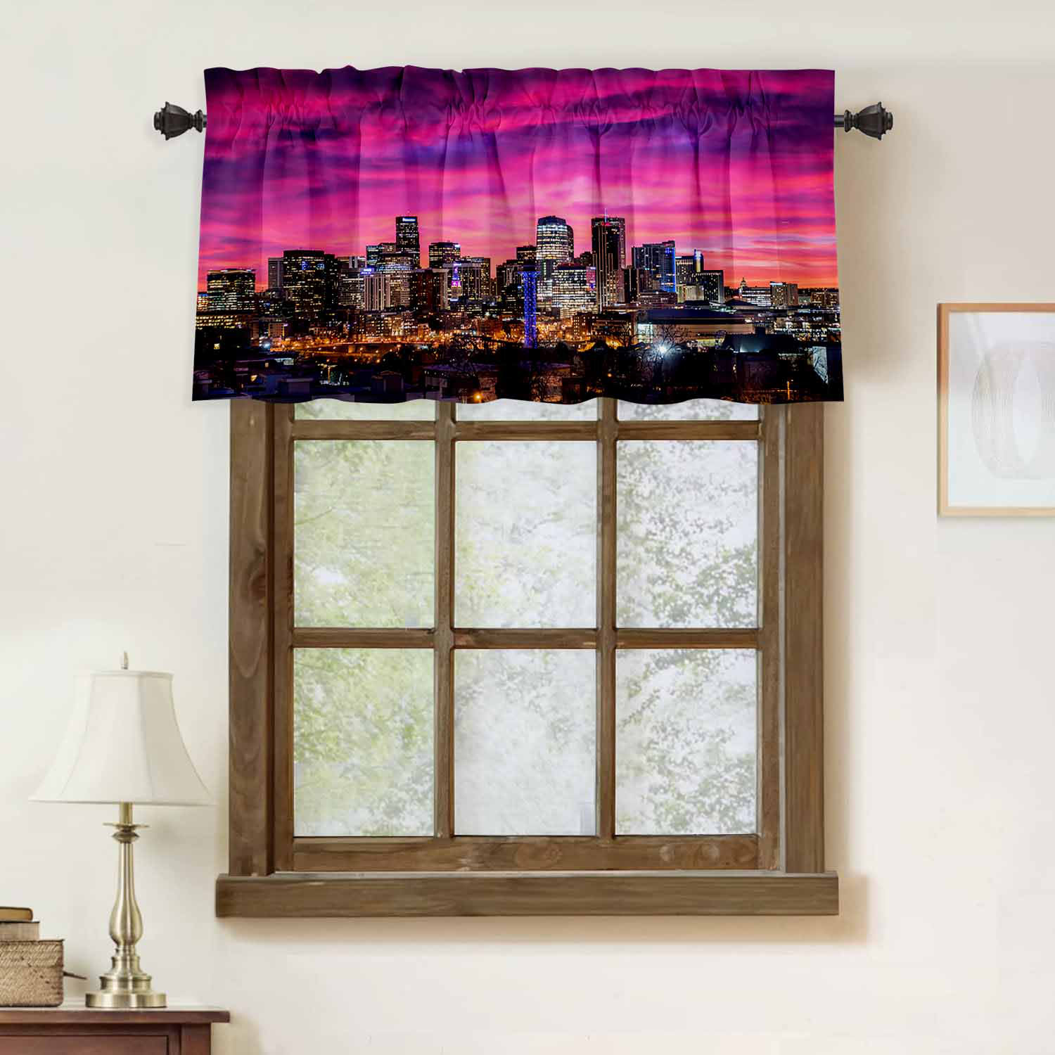 Ophelia & Co. Pink 52"W Downtown Denver Sunrise Skyline Building City ...