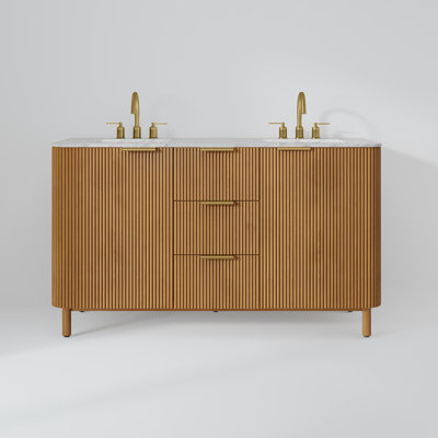 reeded oak vanity unit