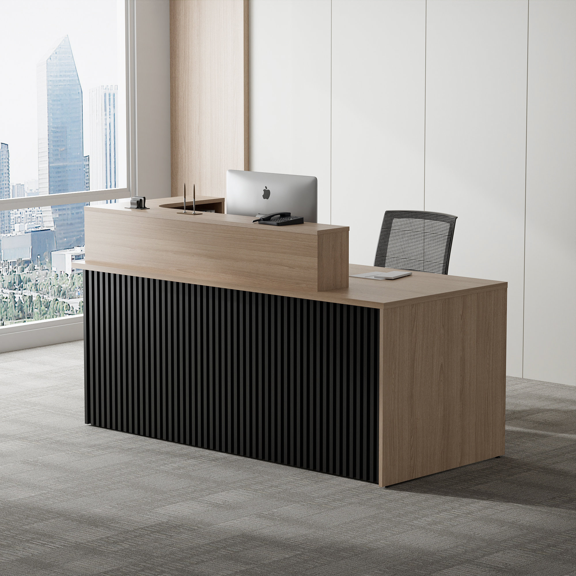Inbox Zero Rectangular Reception Desk with Storage Cabinet and Open ...