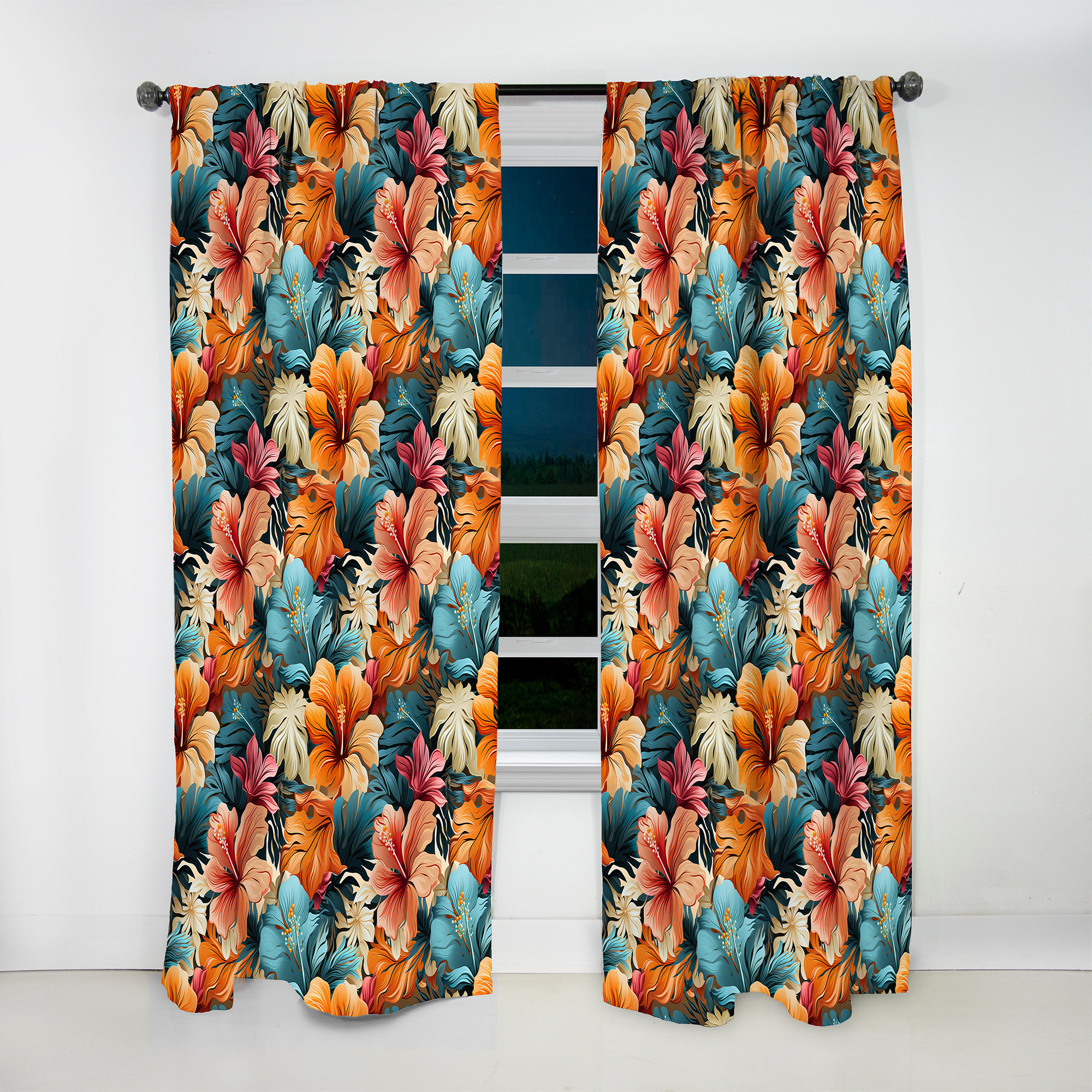 Design Art Multicolor Hibiscus Tropical Flowers II - Floral Curtain ...