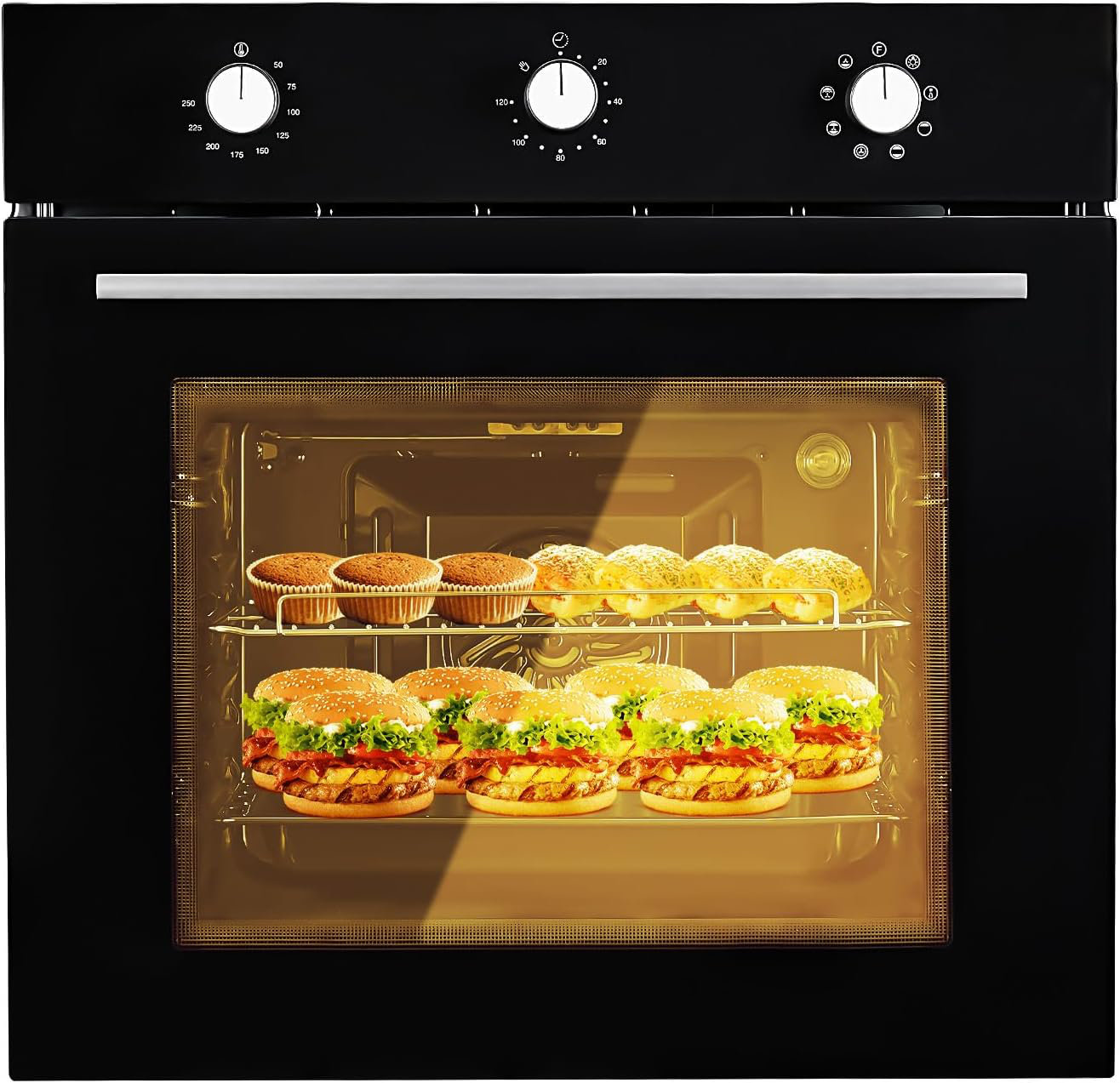 Yiimo 24 Inch Built-In Electric Wall Oven, 2.5 Cu.Ft Stainless Steel ...