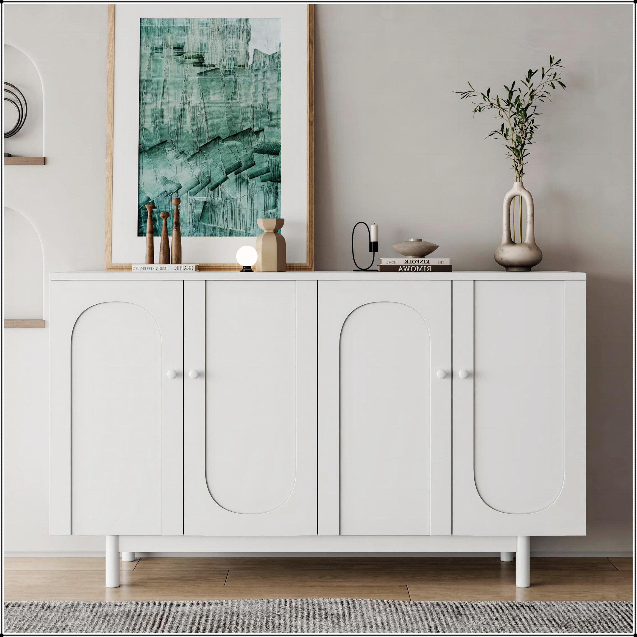 Ebern Designs Functional 4-Door Intaglio Storage Cabinet for Living Room Bedroom,and Kitchen ...