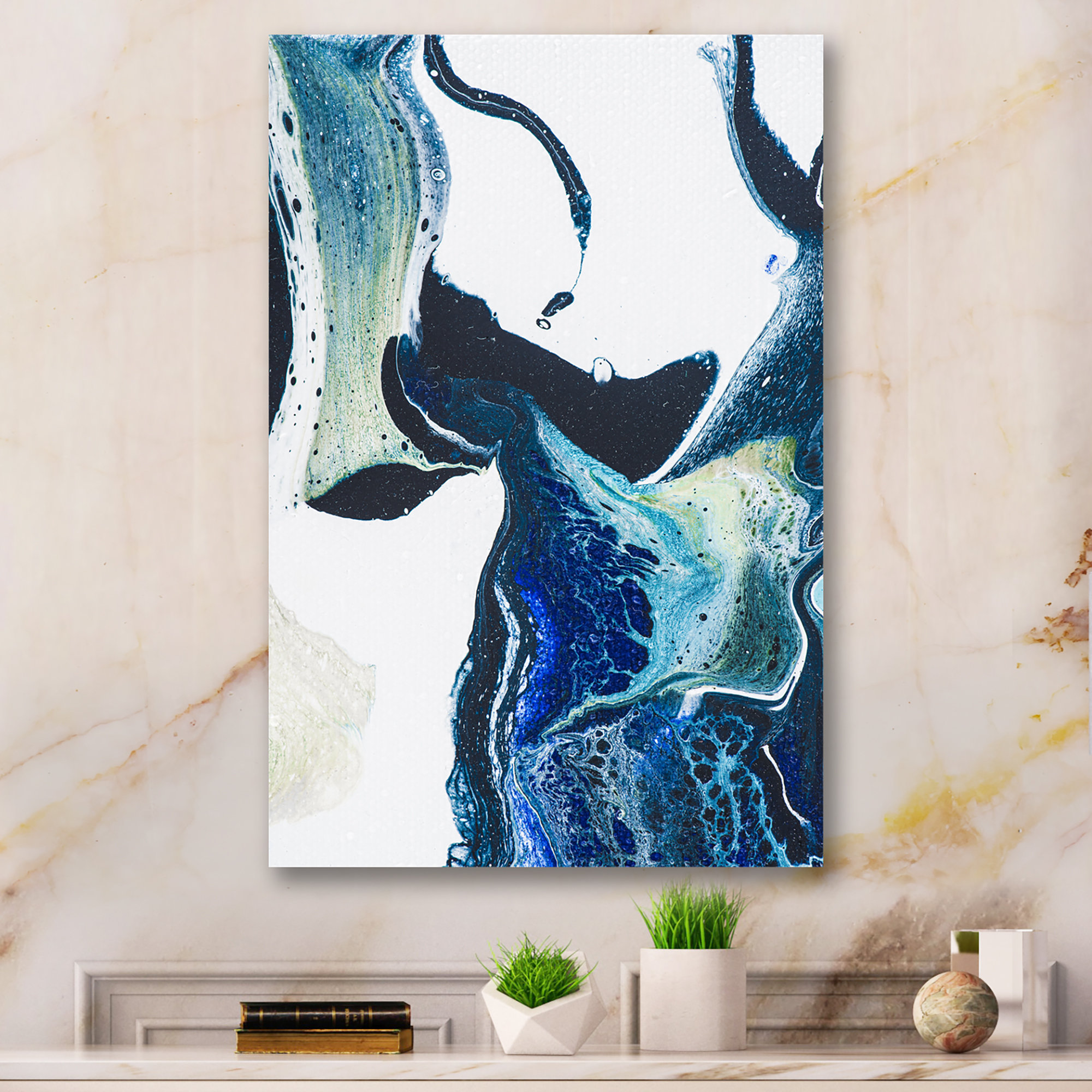 Wrought Studio White And Dark Blue Marble Art - Modern & Contemporary ...