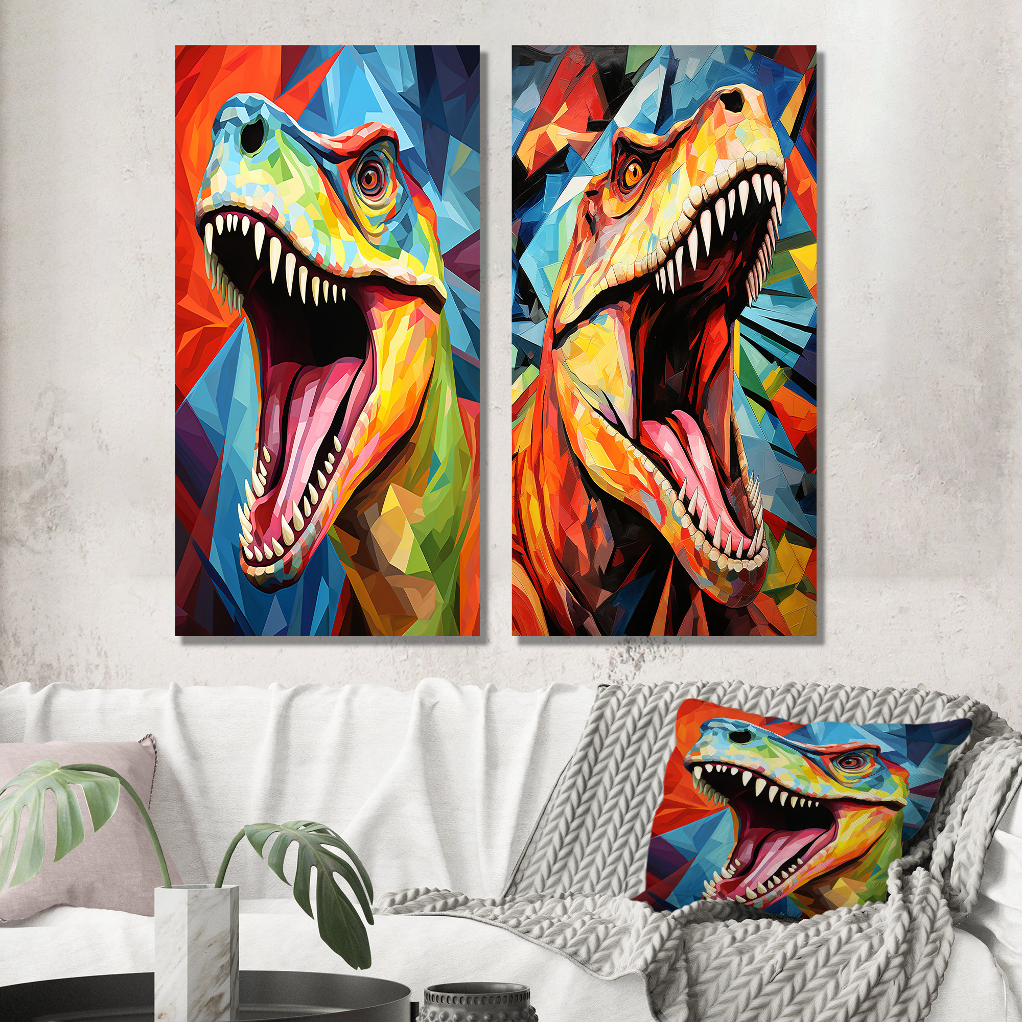 Ivy Bronx Cubist Colorful Trex Dino II - Dinosaur Canvas Art Print Set ...
