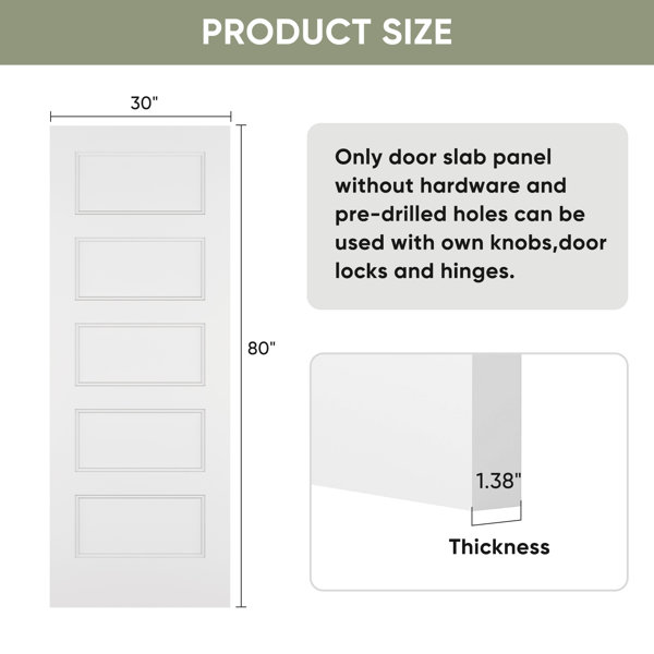 JUBEST 80 In. Primed 5 Panel White Primed Hollow Core Composite ...