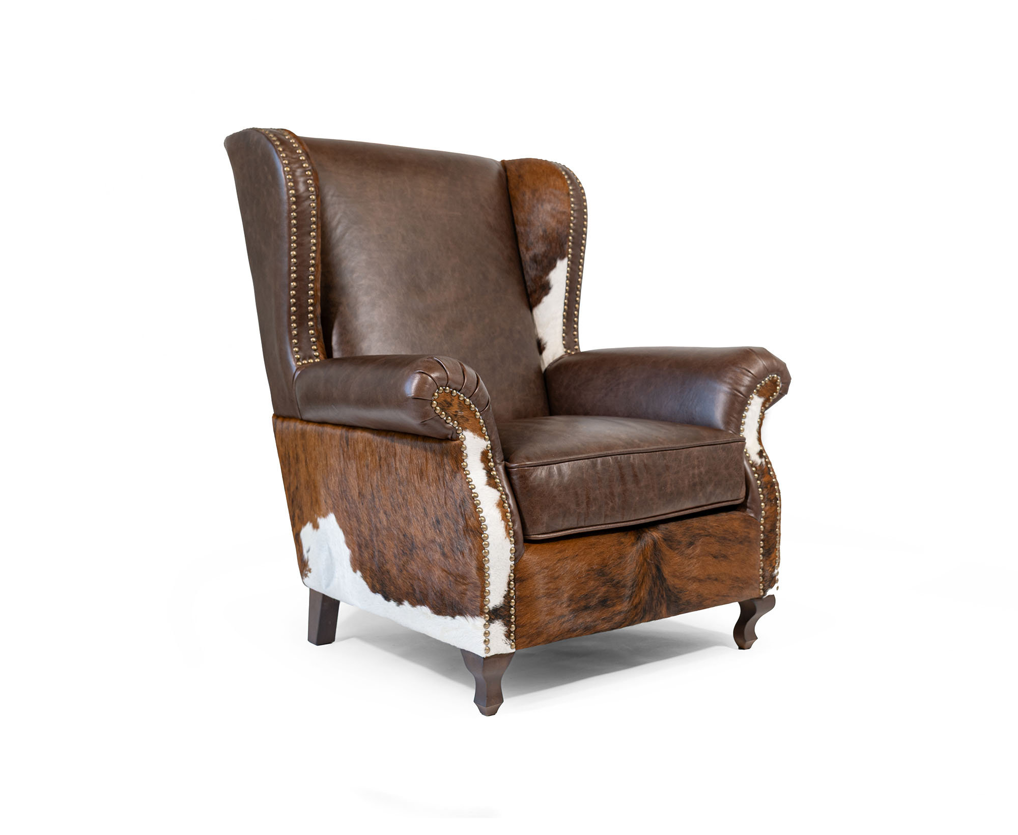 Canora Grey Leather Wingback Chair With Cowhide Accents | Wayfair