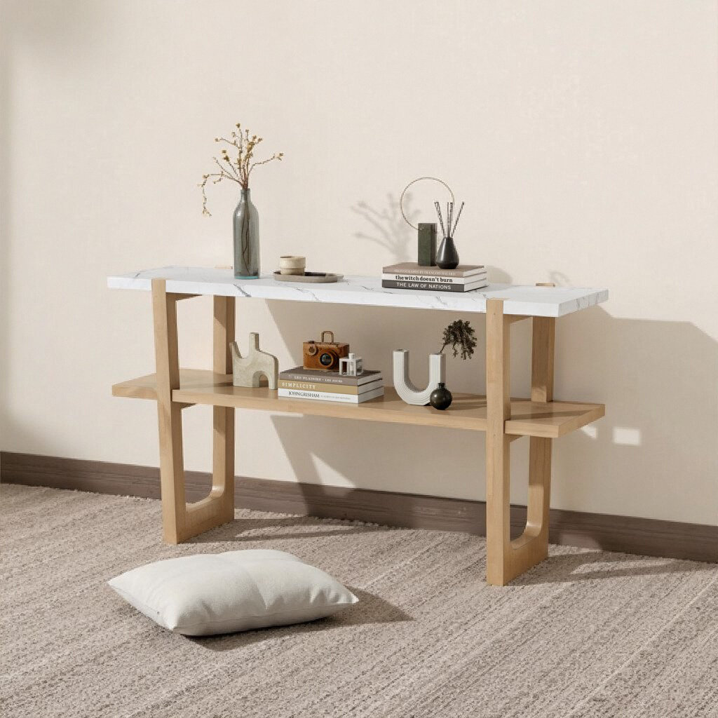 Orren Ellis 54" Marble-Effect Console Table with Open Shelf for ...