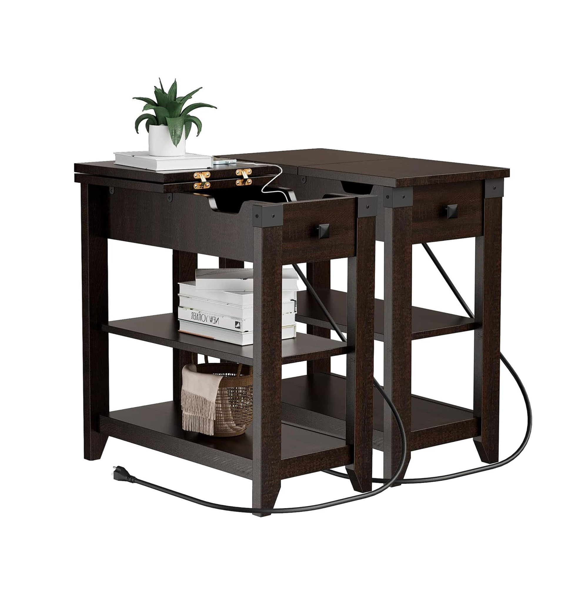 Red Barrel Studio® Set Of 2 Narrow End Tables, Flip Top Side Tables ...