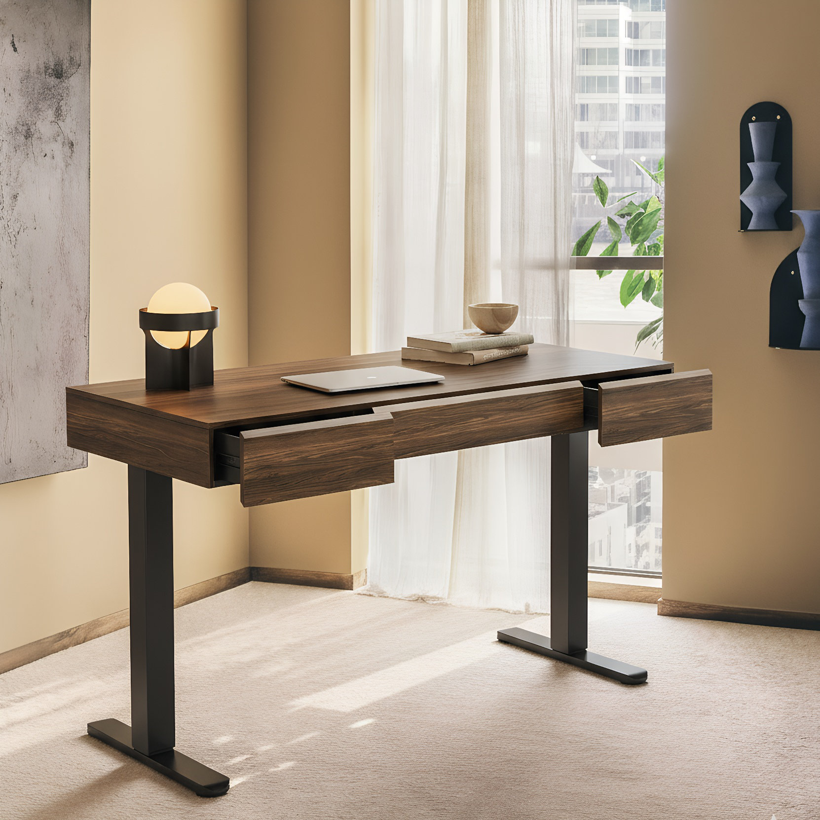Inbox Zero Home Office Height Adjustable Standing Desk With 3 Drawers ...