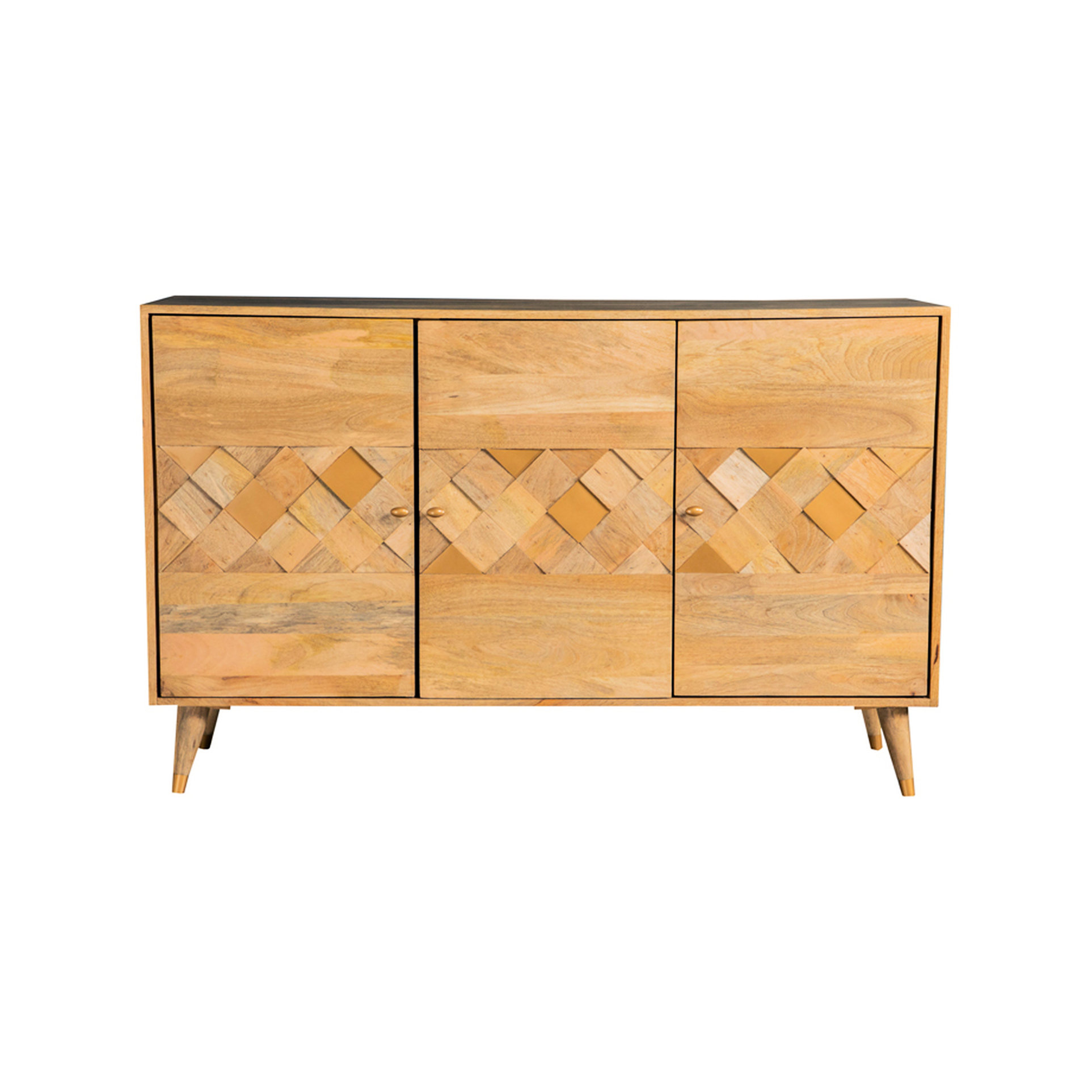 Corrigan Studio® Natural Finish 3-Door Cabinet With Checkered Design ...