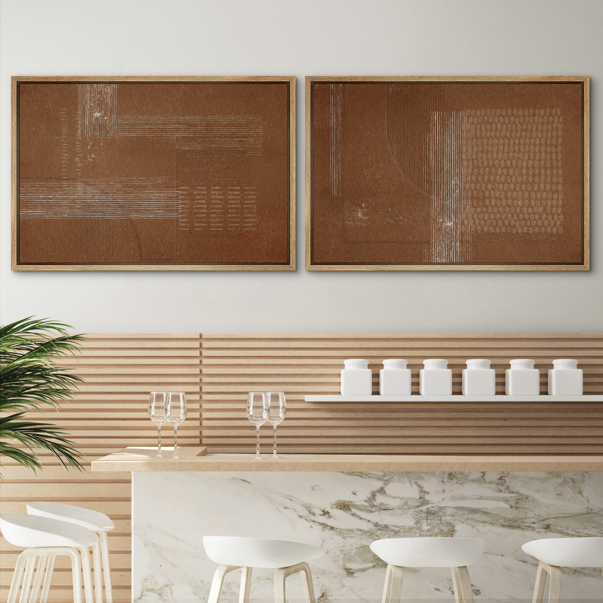 wall26 Mid-Century Modern Brown Abstract Polygon - 2 Piece Floater ...