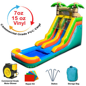 Jingo Jump 16' H x 25' L Inflatable Tropical Water Slide and Air Blower ...