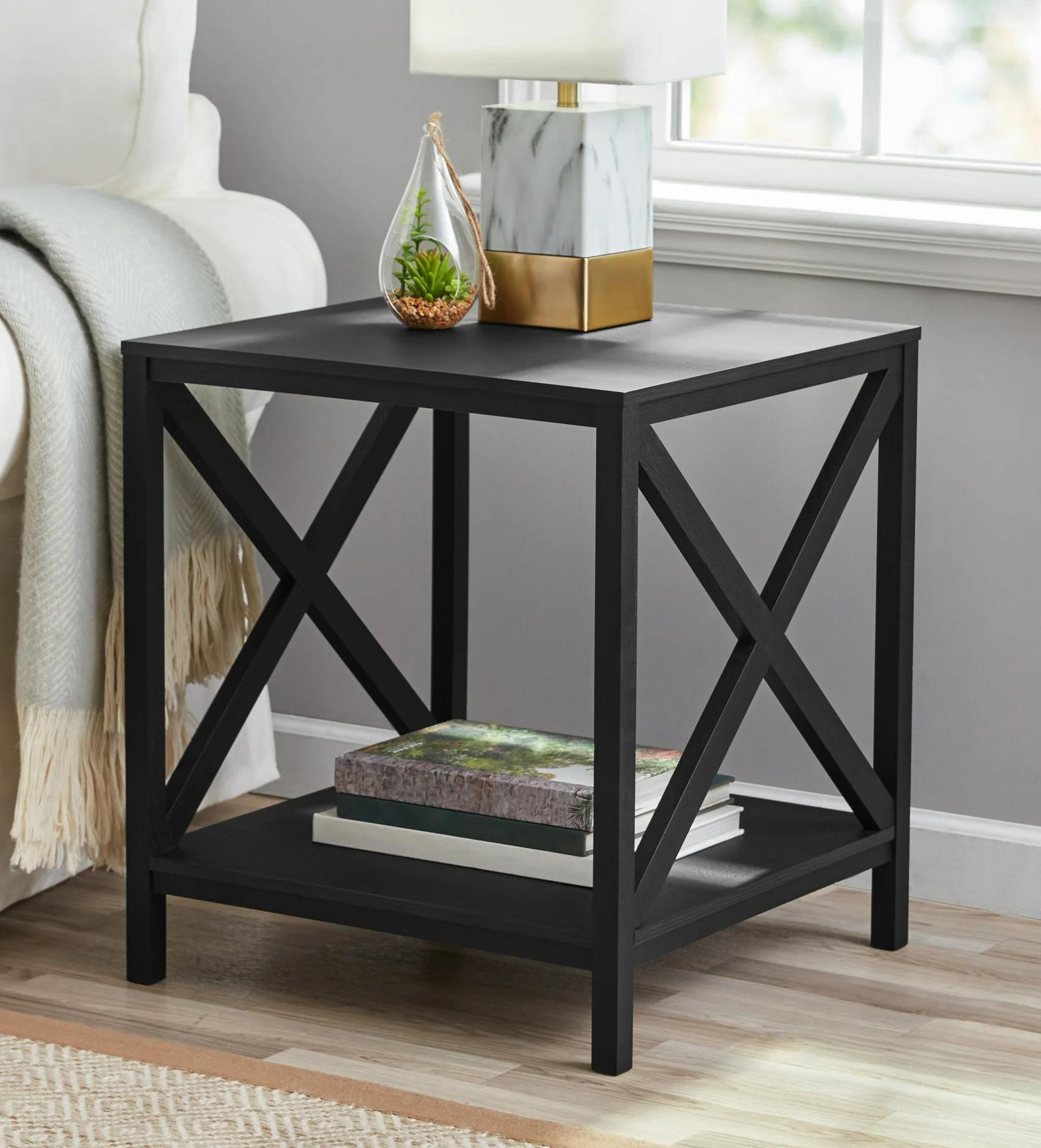 Ophelia & Co. Rustic Weathered Oak Farmhouse Square Side Table ...