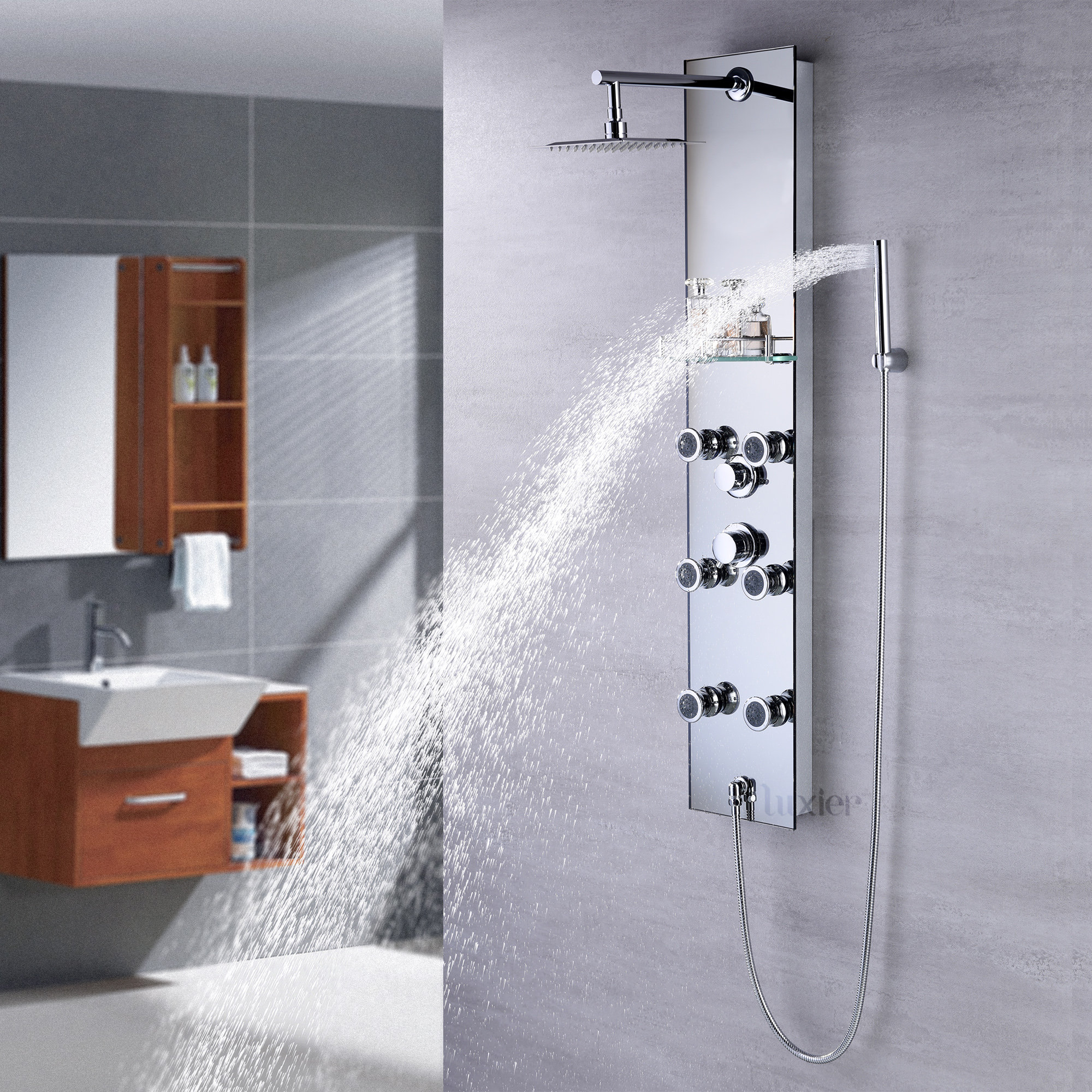 Luxier 51" Multi-Function Pressure Balanced Rainfall Shower Panel ...