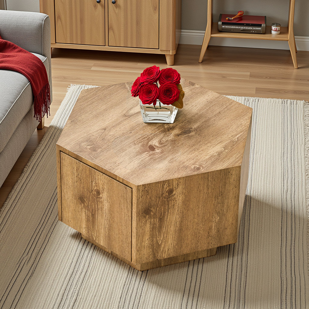 Millwood Pines Hexagonal Coffee Table – 20" Wood-Look MDF w/Drawer ...