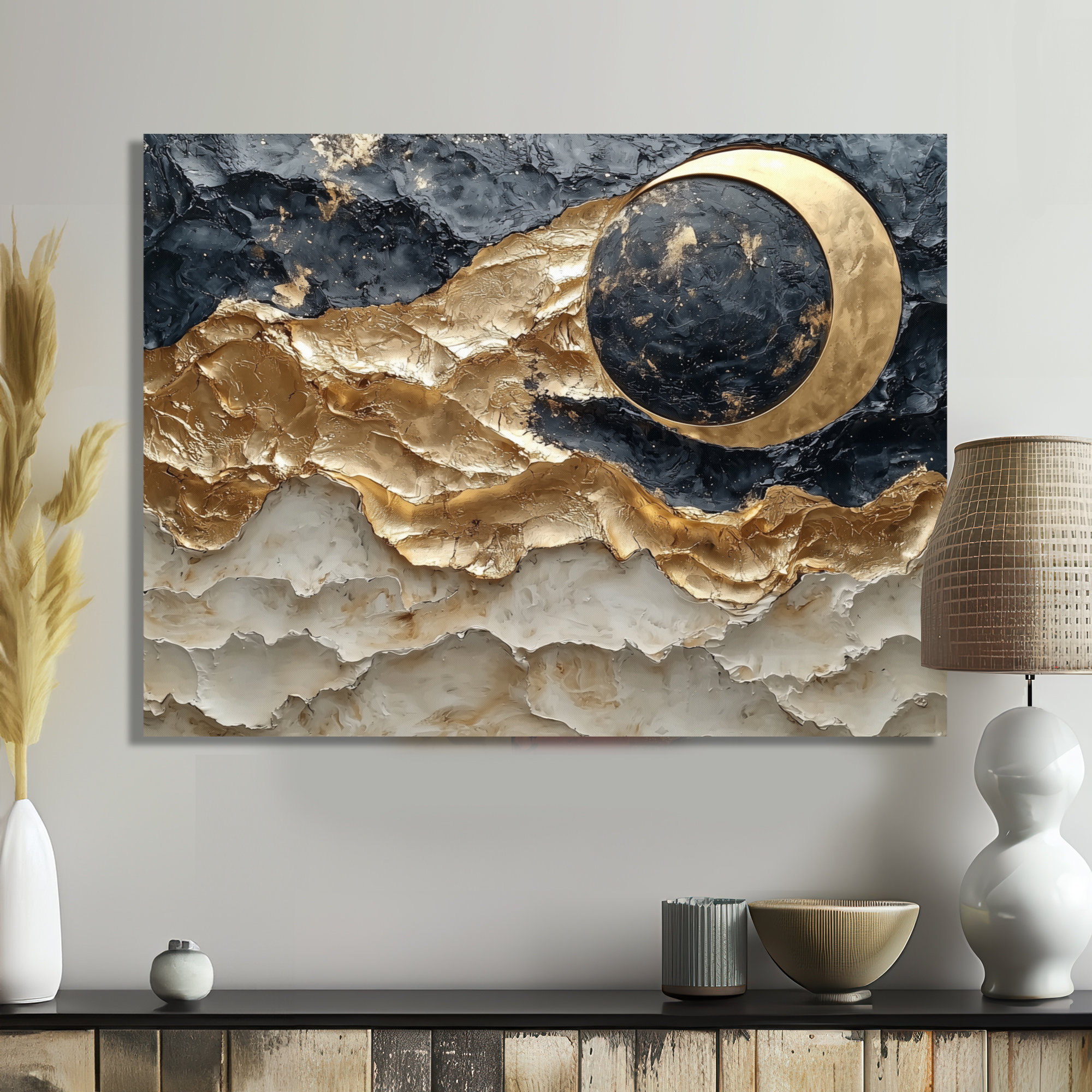 Ivy Bronx Golden Eclipse On Marble Dancing Waves I - Abstract Realism ...