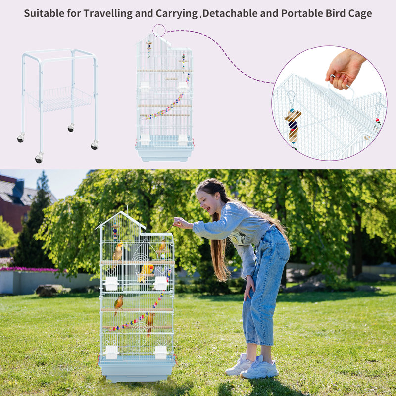 Archie & Oscar™ Dewsbury 62.2" Metal Pointed Roof Bird Cage with Wheels ...