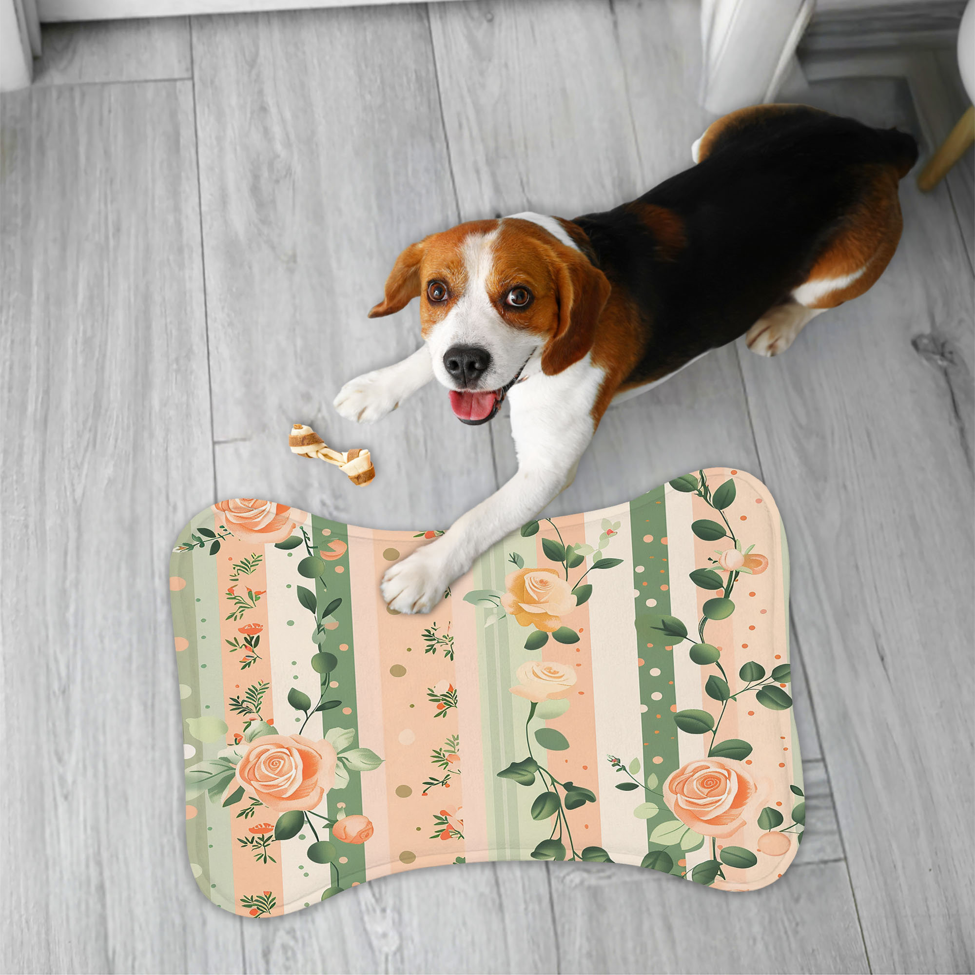MentionedYou Peach and Green Stripes - 1 Piece Bone Shape Feeding Mat ...