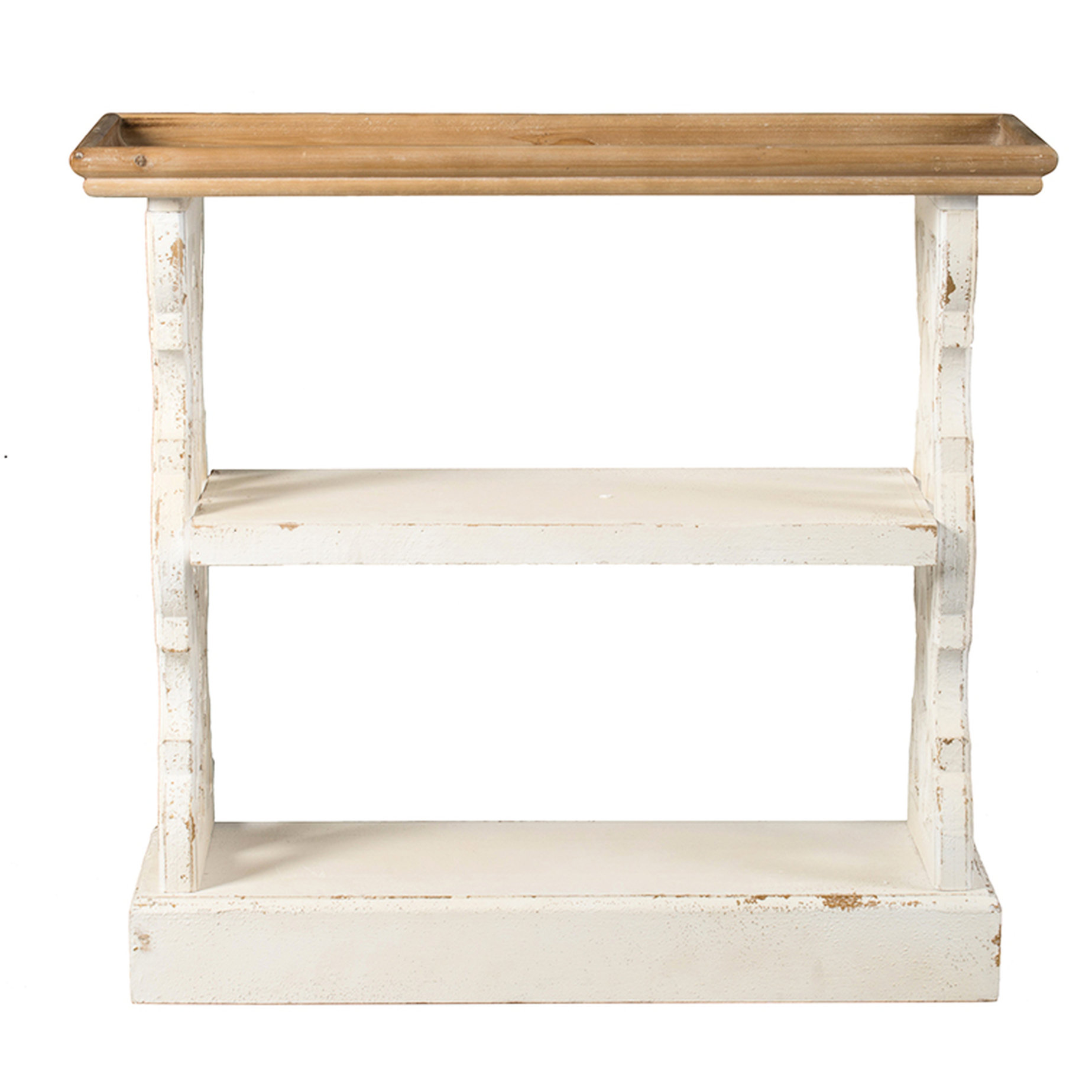 Latitude Run® Distressed White And Natural Wood Console Shelf Table ...
