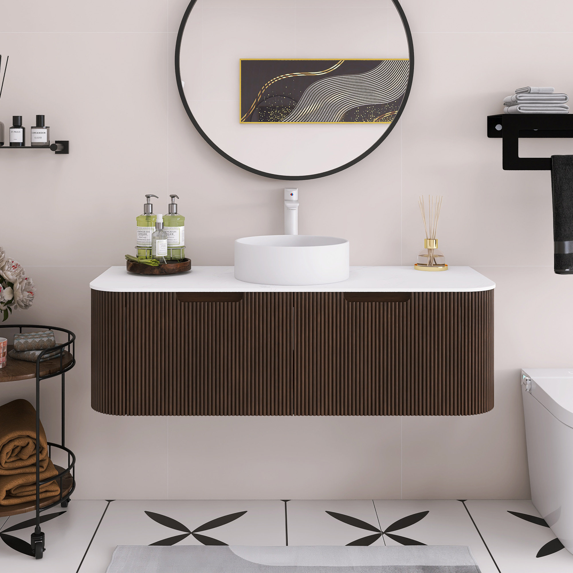Latitude Run® 48" Woodgrain Wall-Mounted Bathroom Vanity With Curved ...