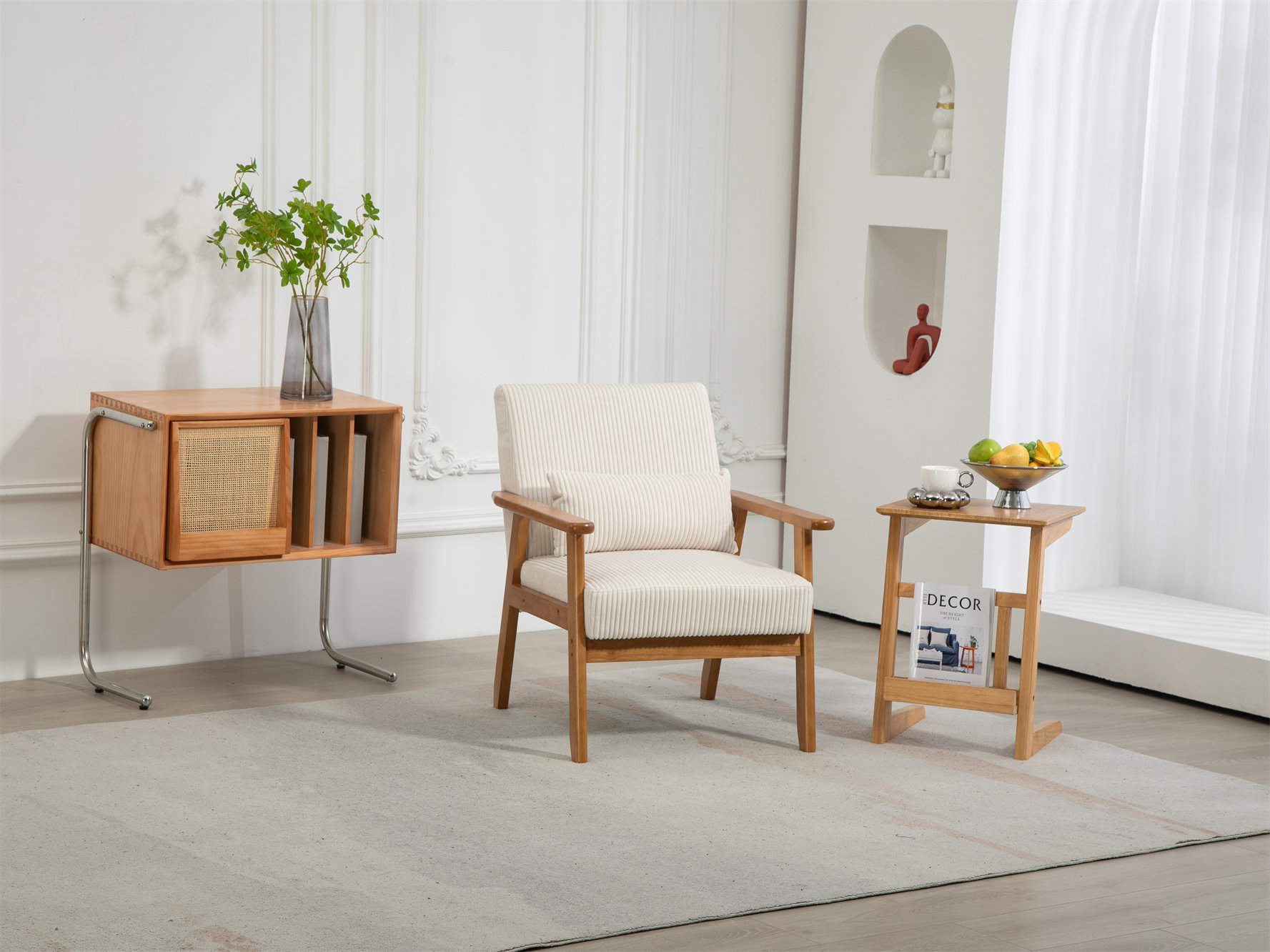 George Oliver Melaher 25"W Corduroy Accent Armchair With Solid Wood ...