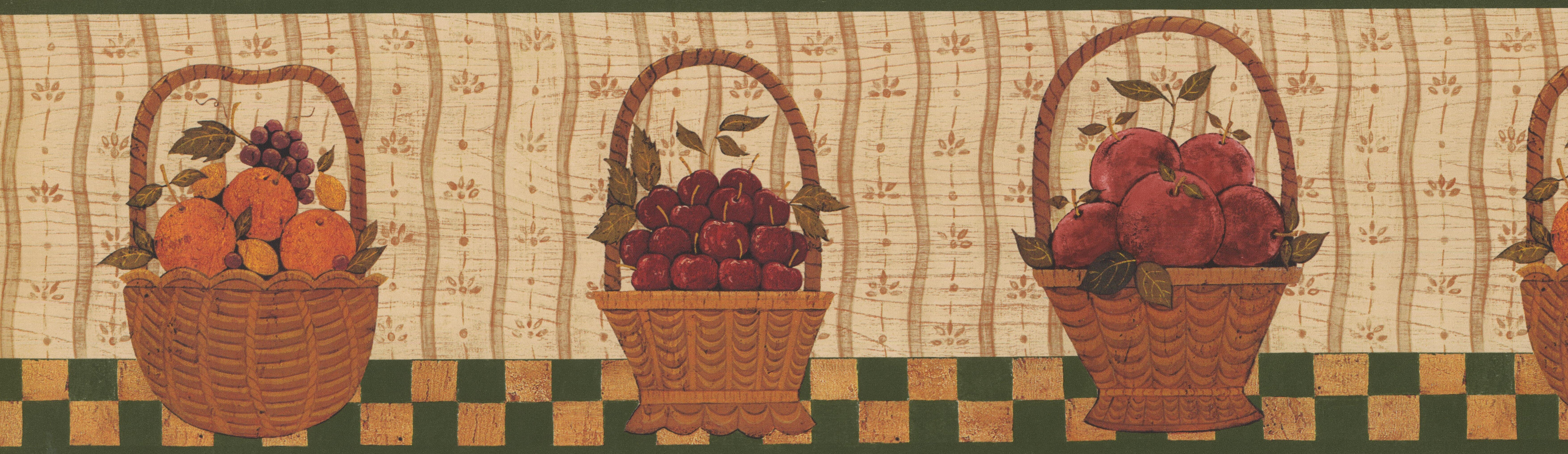 CONCORD WALLCOVERINGS ™ Rustic Design 15' L x 7" W Fruit Berry Baskets ...
