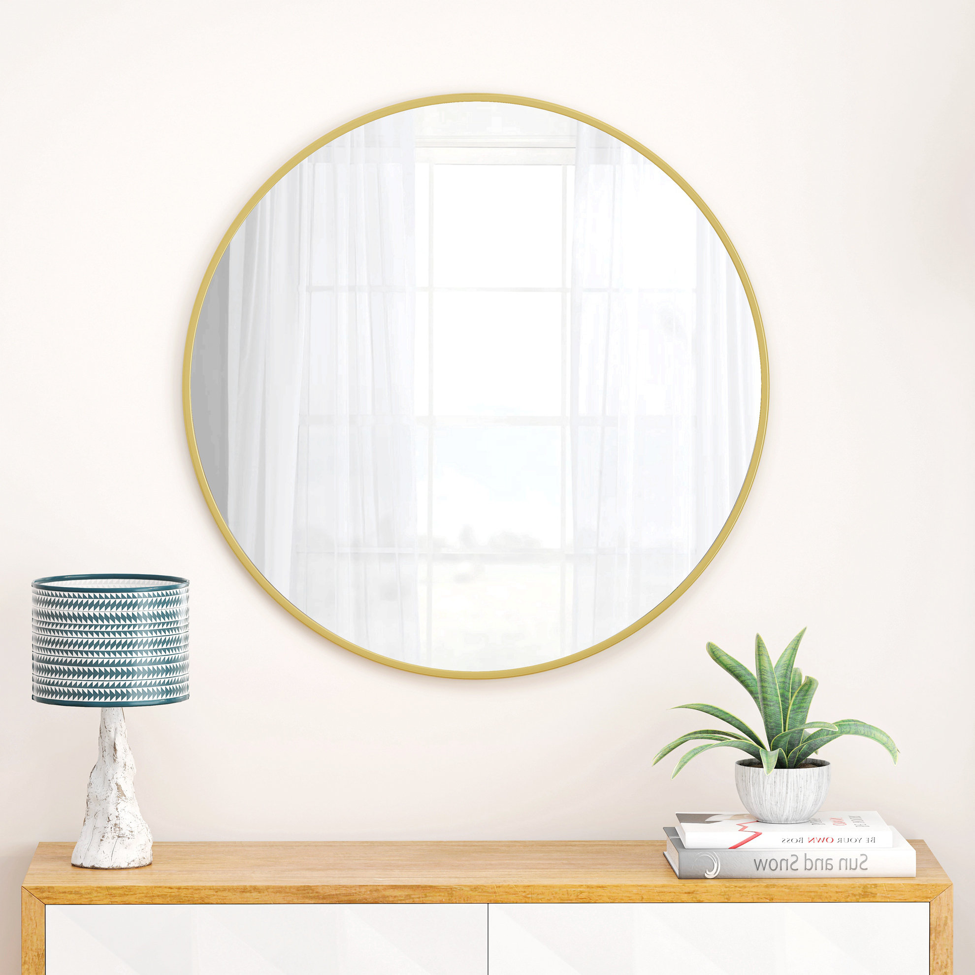 Mercer41 Wall Mirror 48 Inch Oversized Big Size Gold Circular Mirror ...