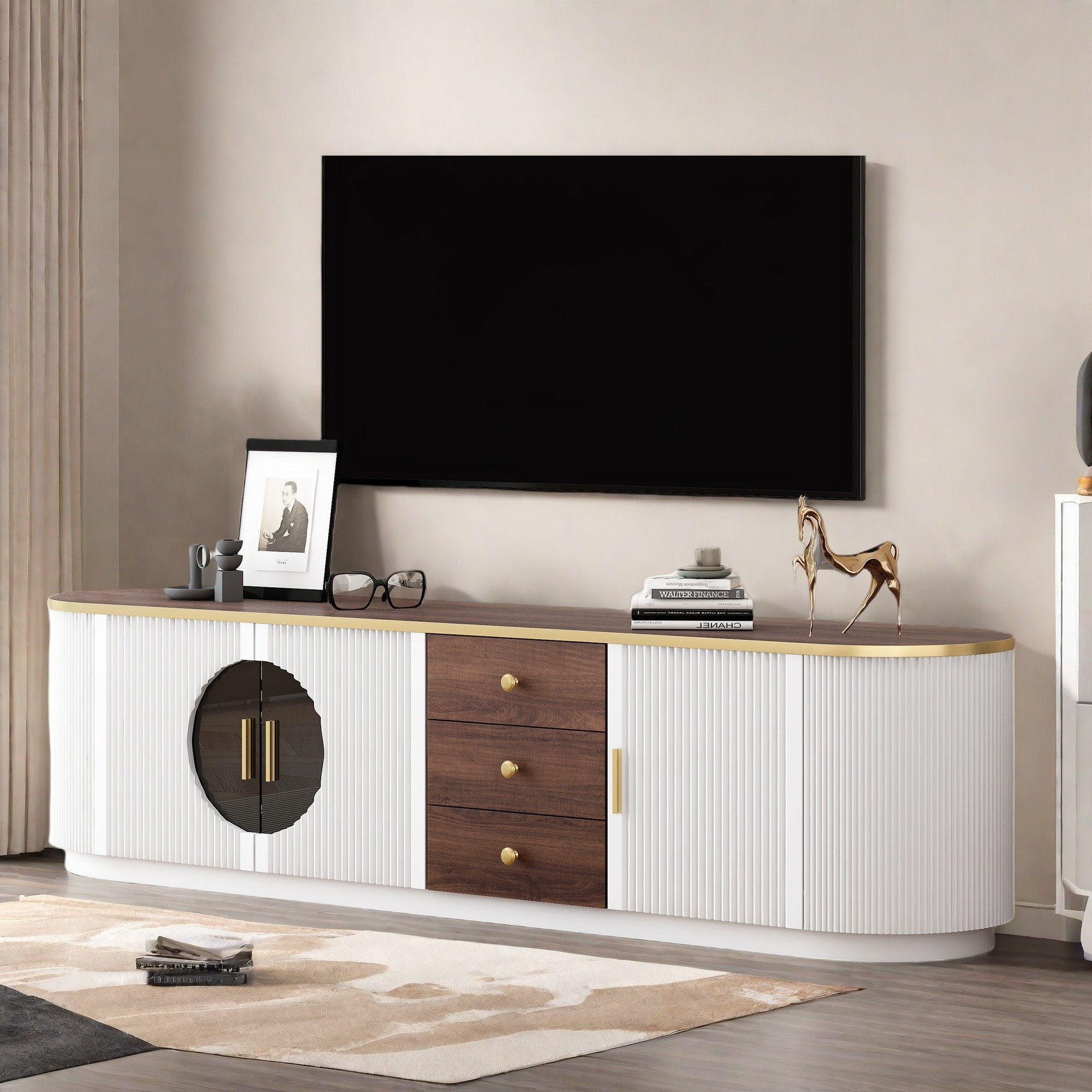 Mercer41 Minimalist Tv Stand With 3 Drawers, 1 Shelf, 2 Cabinets, Metal ...