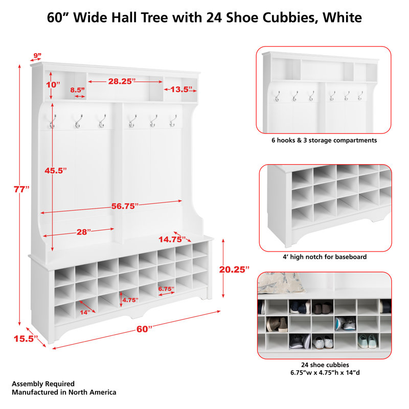 Gracie Oaks Gracie Hall Tree 60'' Wide with Bench & Reviews | Wayfair