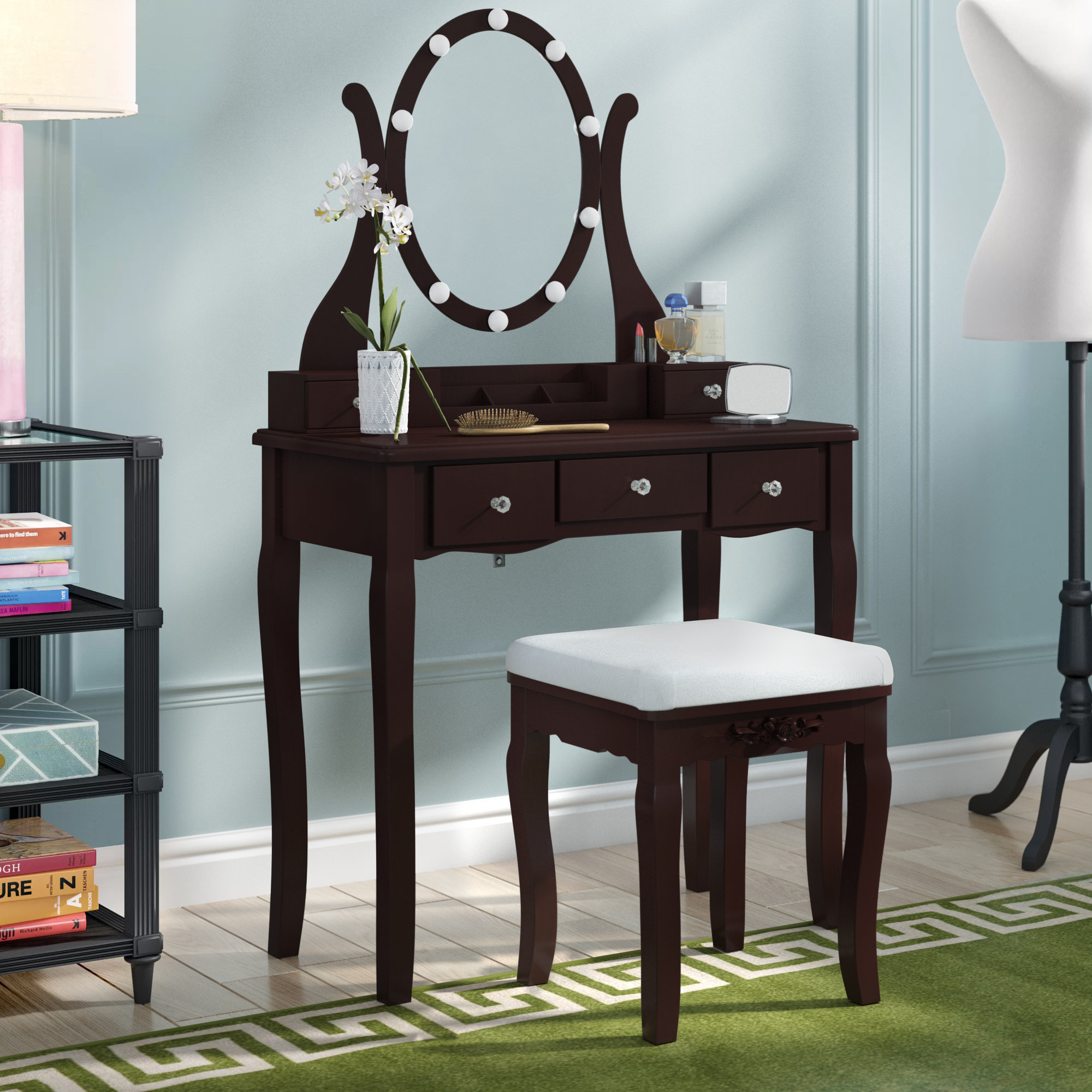 House of Hampton® Craney Vanity Set with Stool and Mirror & Reviews ...