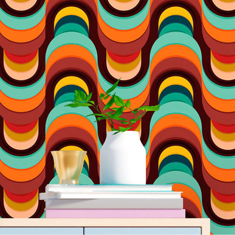 Wrought Studio™ Arieah Abstract Waves Retro 8.5' L x 24" W Peel and ...