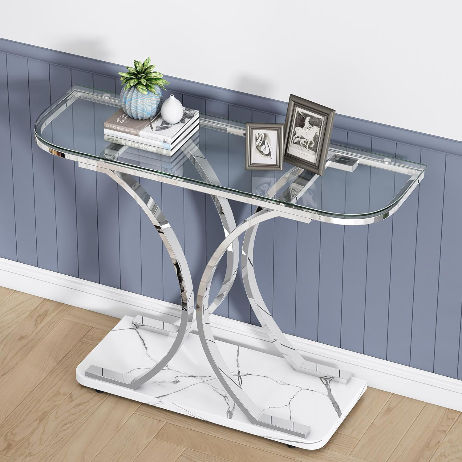 Brayden Studio Console en verre argenté pour vestibule, table de ...