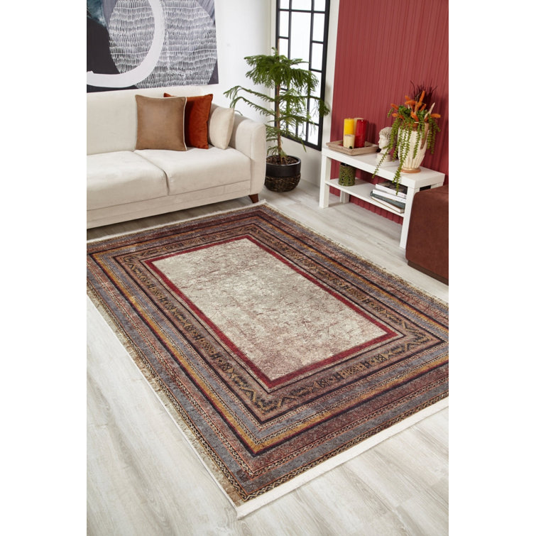 Latitude Vive Enkhuizen Framed Machine Woven Red Area Rug | Wayfair.co.uk