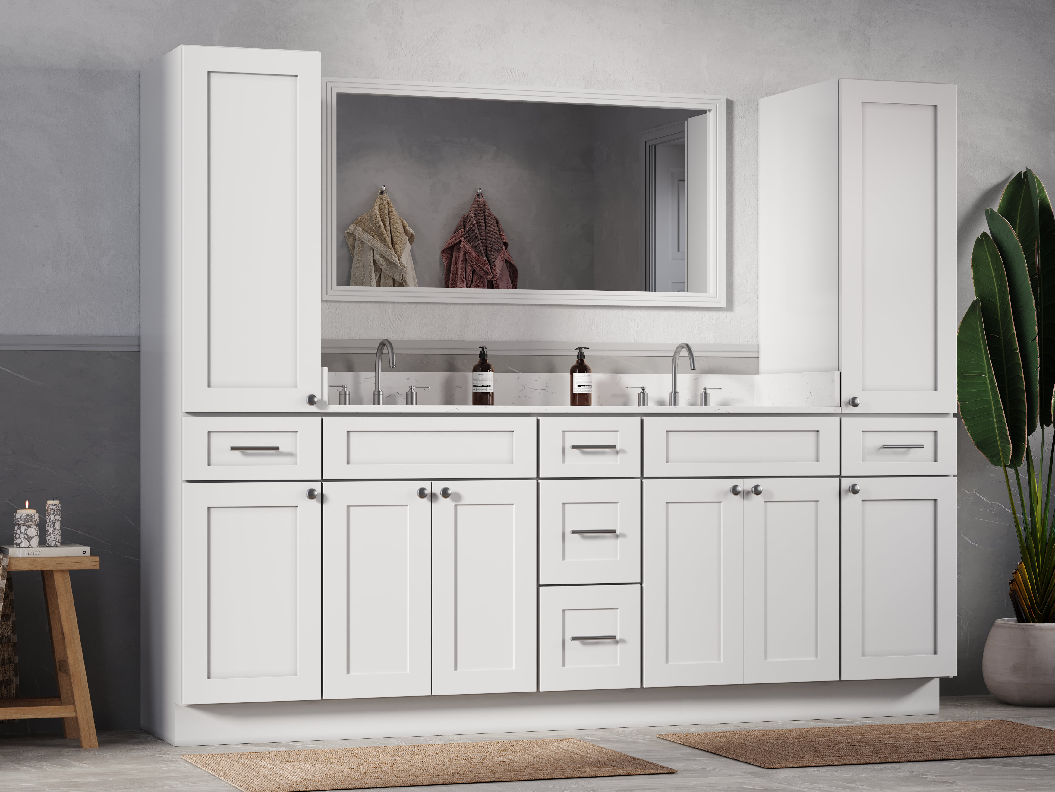 Disar 90'' Double Bathroom Vanity With Linen Tall Cabinet Shaker ...