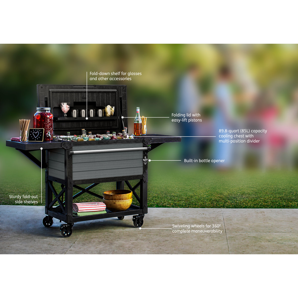 Keter Outdoor Rolling Patio Cooler and Insulated Beverage Cart Ice ...