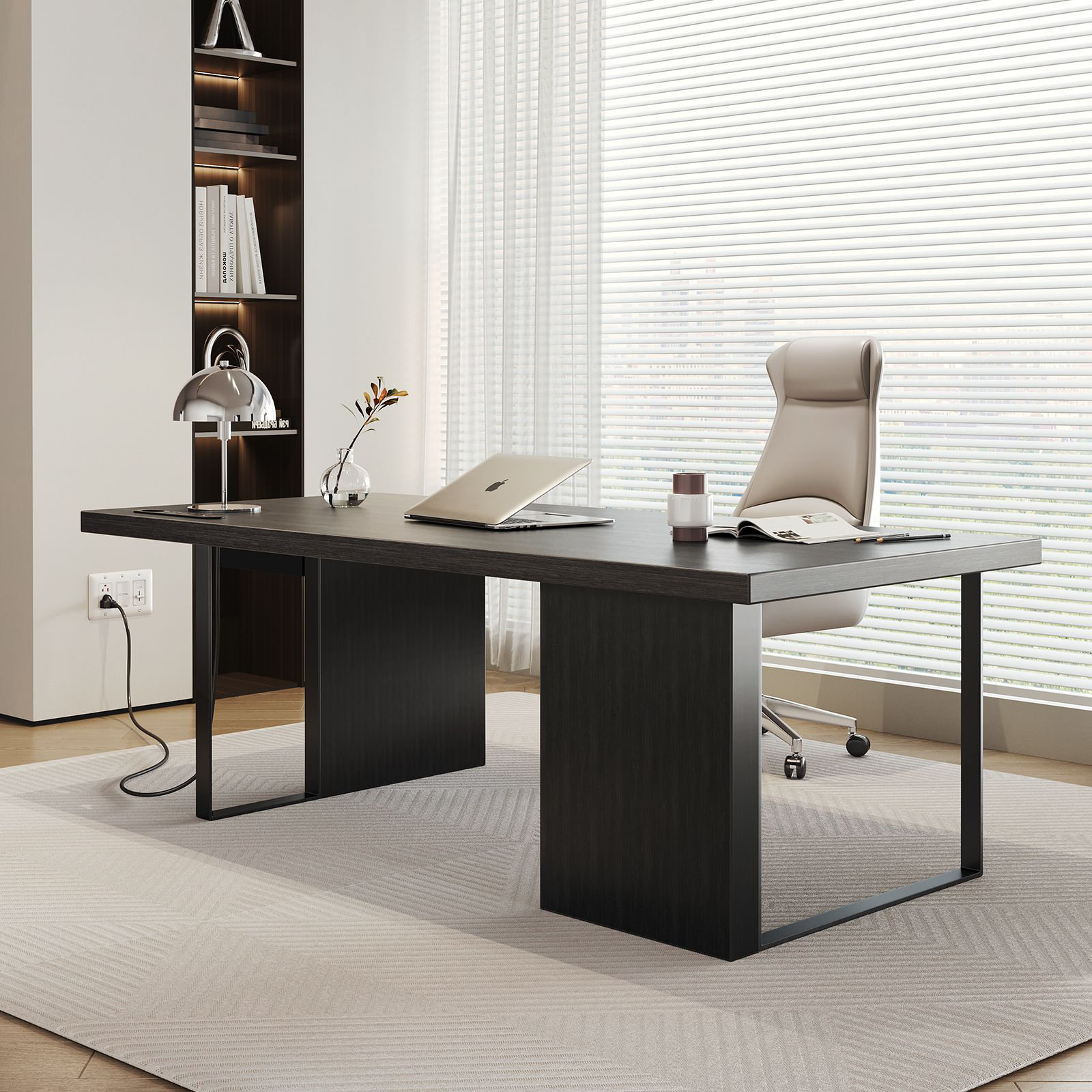 Latitude Run® 63-Inch Executive Desk with Fingerprint Lock Drawer and ...