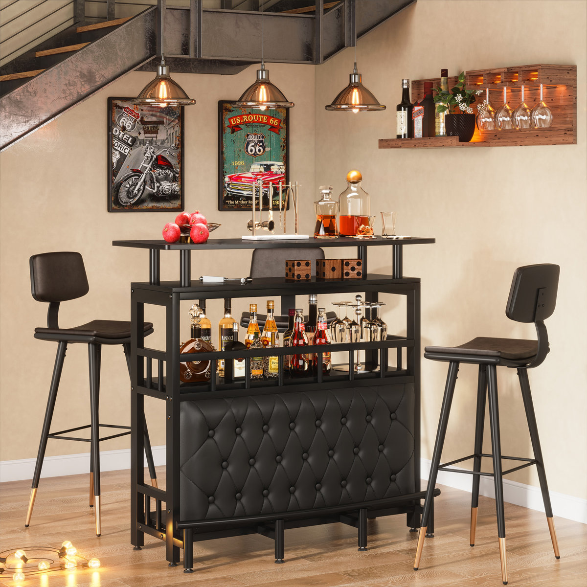 Winston Porter Home Bar Unit with Storage Shelves Bar Cabinet & Reviews ...